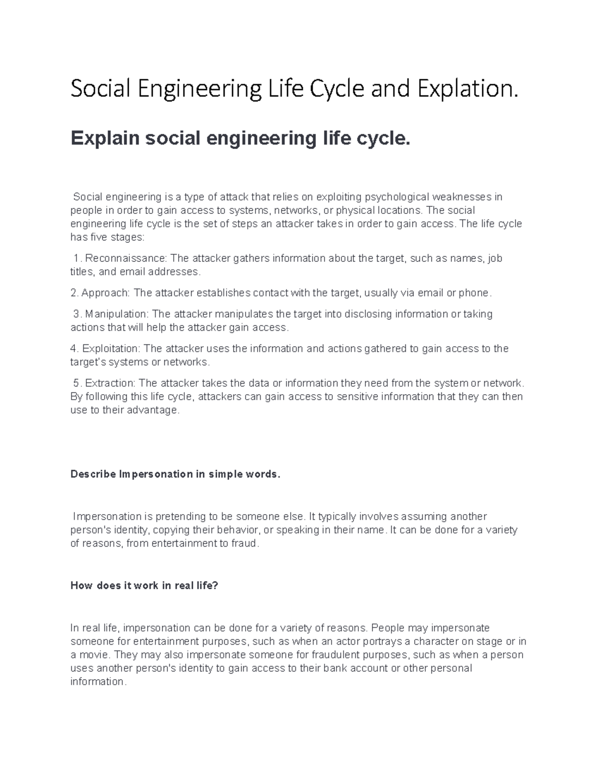 Notes on Social Engineering Life Cycle and Explation - Explain social ...