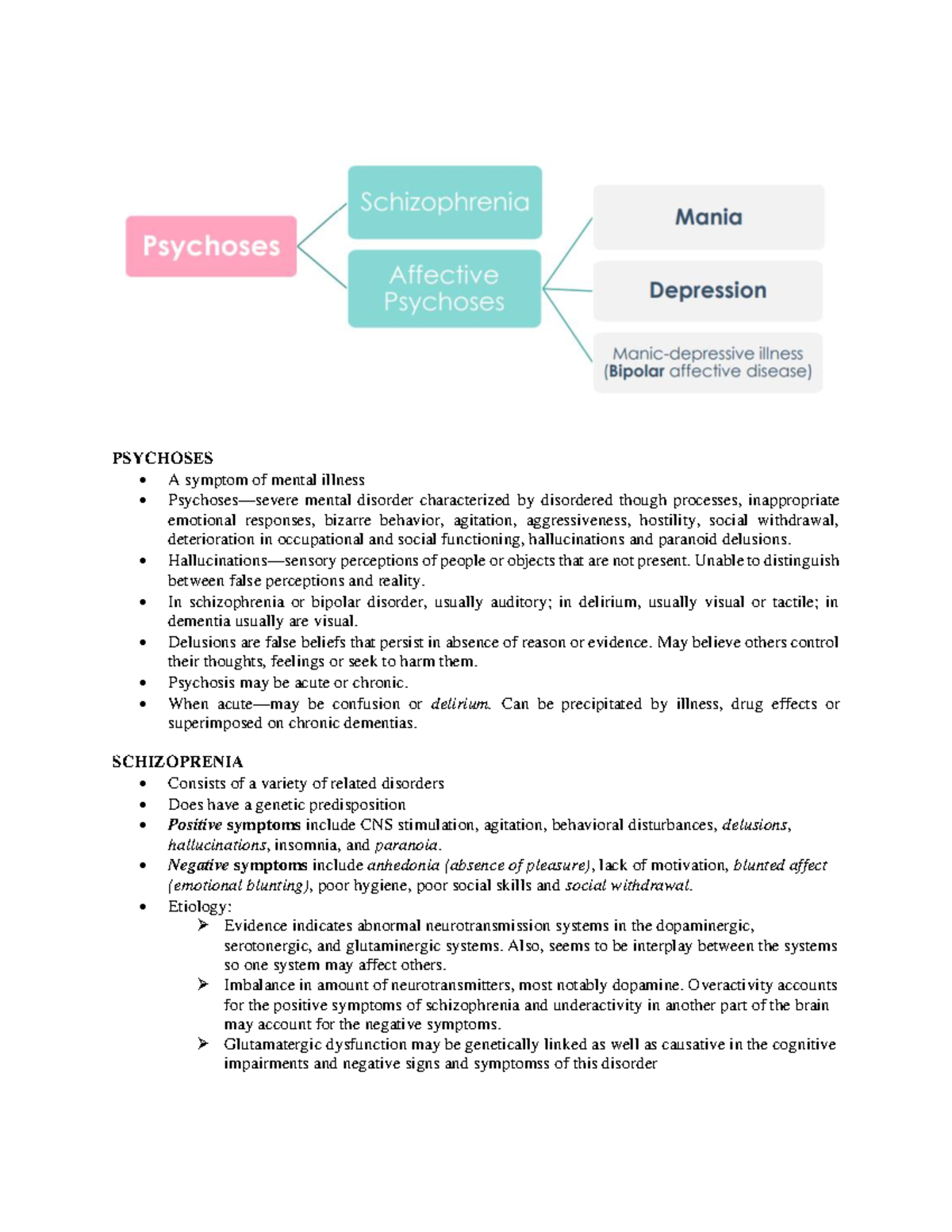 Notes - Antipsychotic Drugs - PSYCHOSES A symptom of mental illness ...