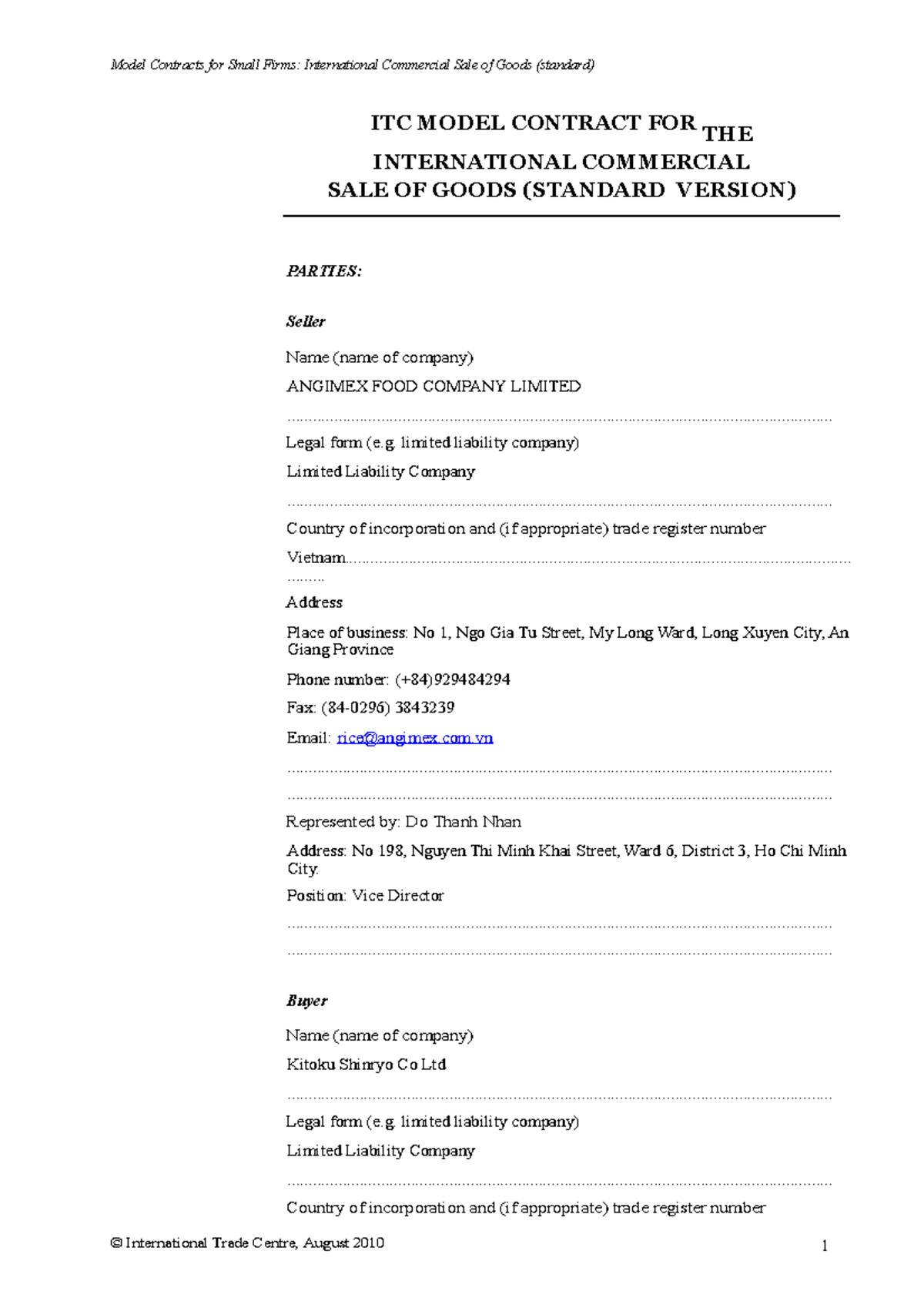 XK GẠO Hợp đồng hàng hóa ITC (standard) - ITC MODEL CONTRACT FOR THE ...