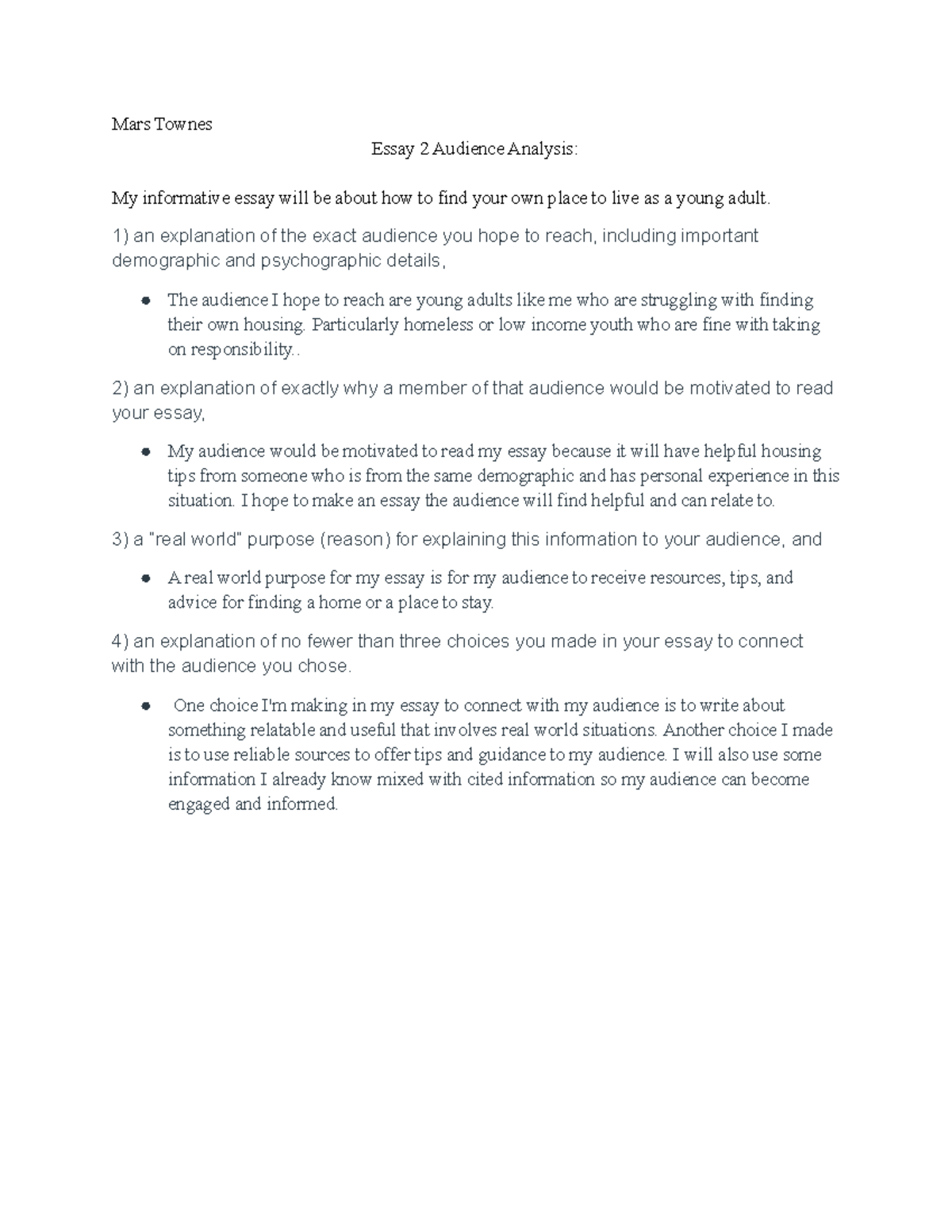 Essay 2 Audience Analysis - Mars Townes Essay 2 Audience Analysis: My ...