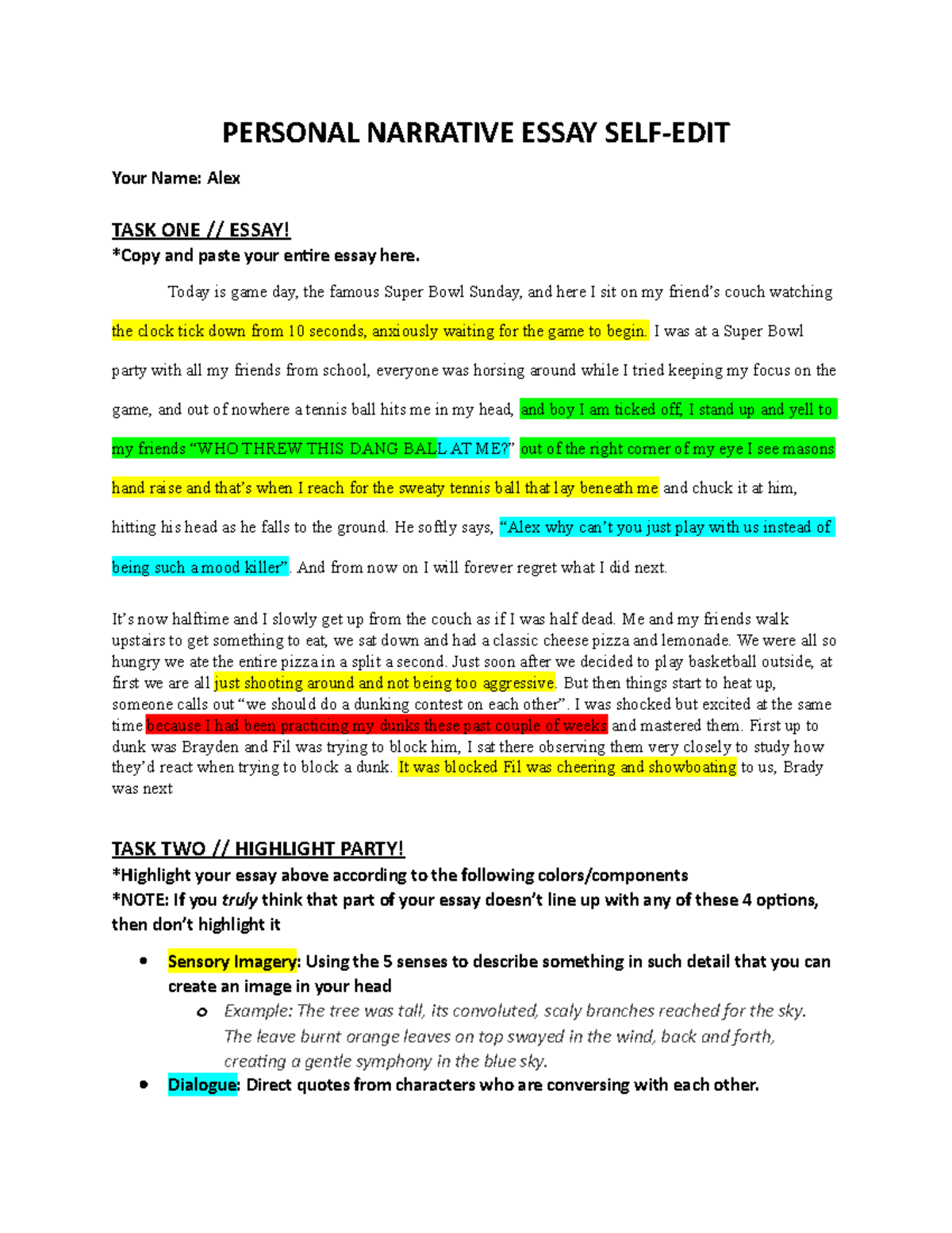 Self Edit Personal Narrative - PERSONAL NARRATIVE ESSAY SELF-EDIT Your ...