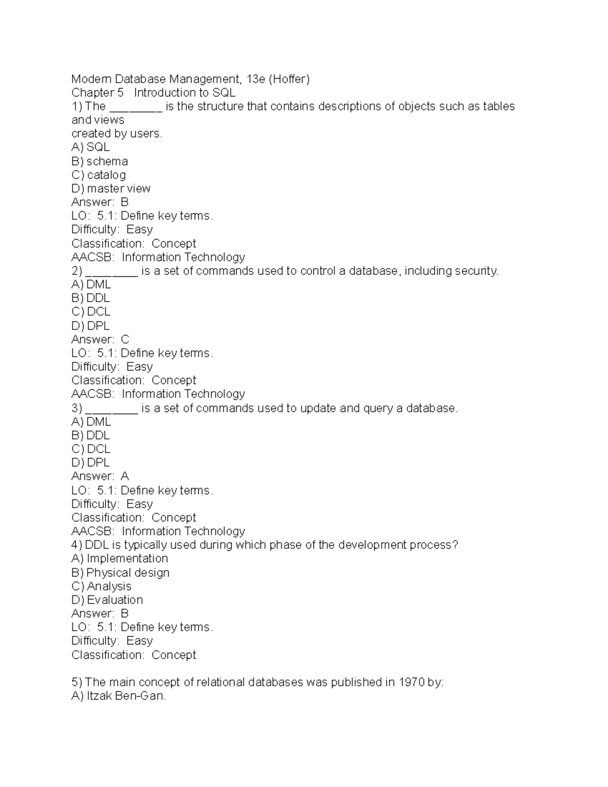 Untitled document - Modern Database Management, 13e (Hoffer) Chapter 5 ...