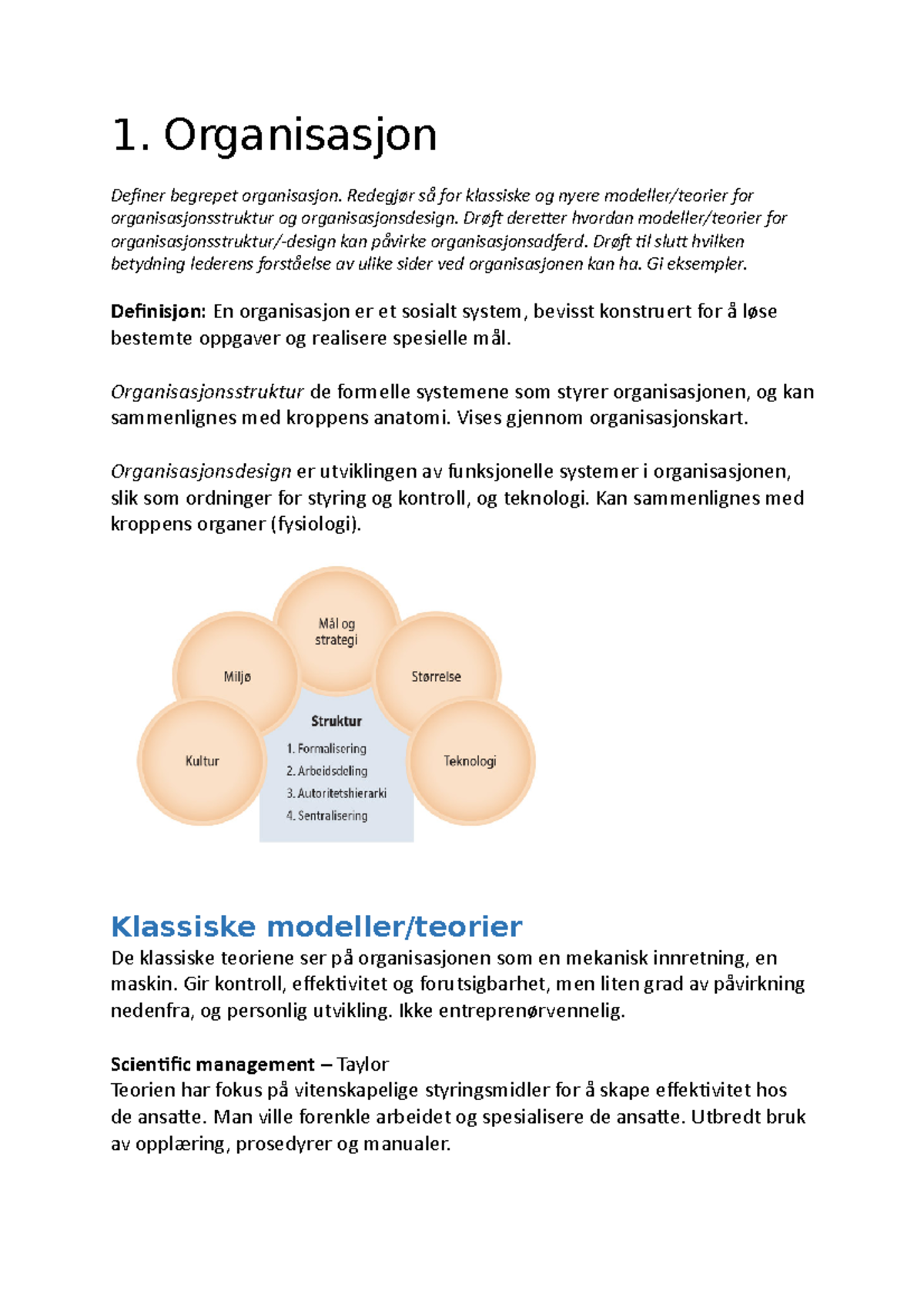 Øvingsoppgaver - 1. Organisasjon Definer begrepet organisasjon. for ...