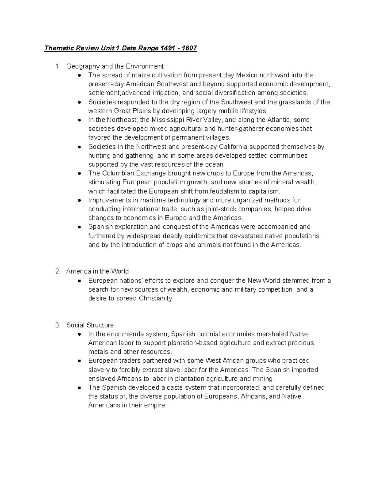 Thematic Review Unit 1 Date Range 1491 - 1607 - Thematic Review Unit 1 ...