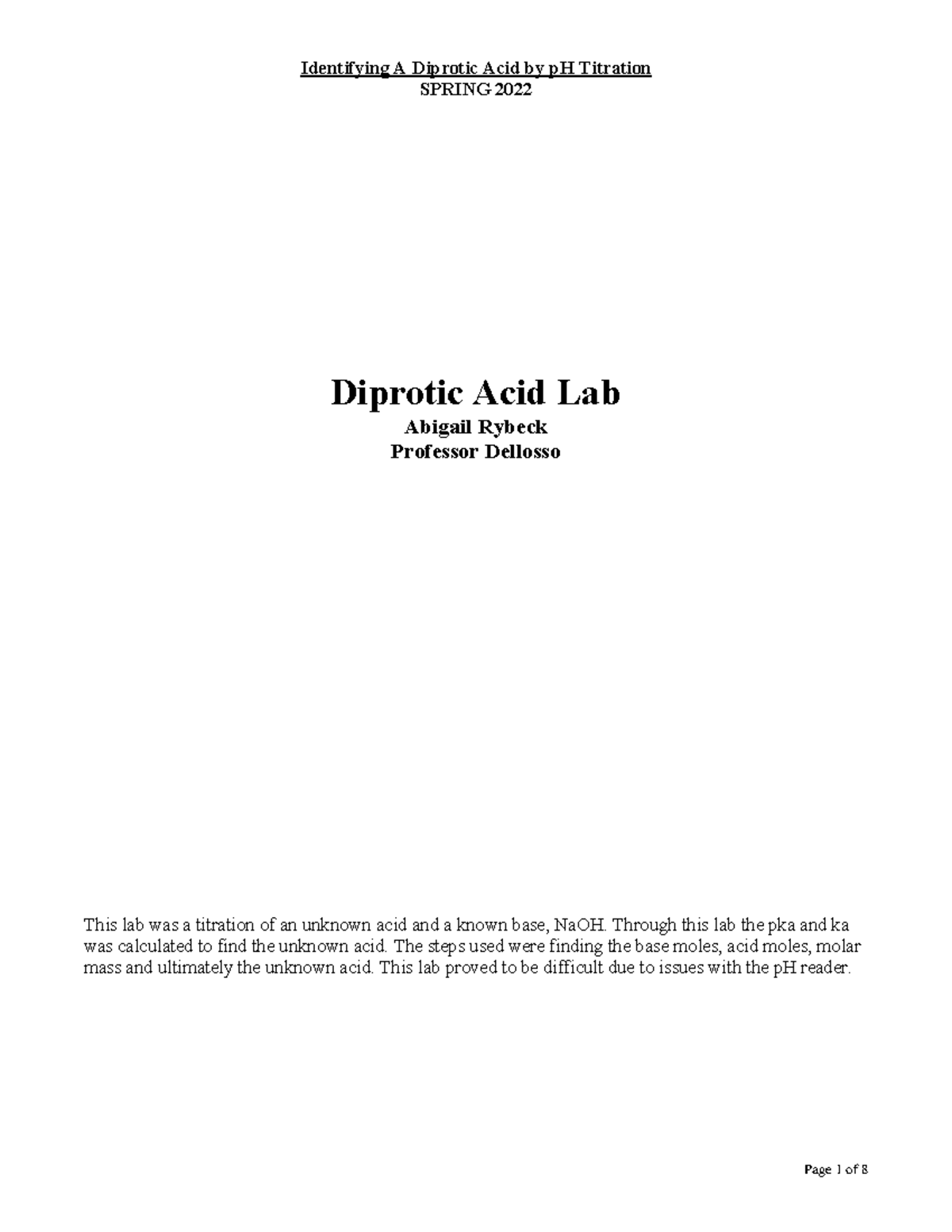 diprotic Acidlabnotes - SPRING 2022 Diprotic Acid Lab Abigail Rybeck ...