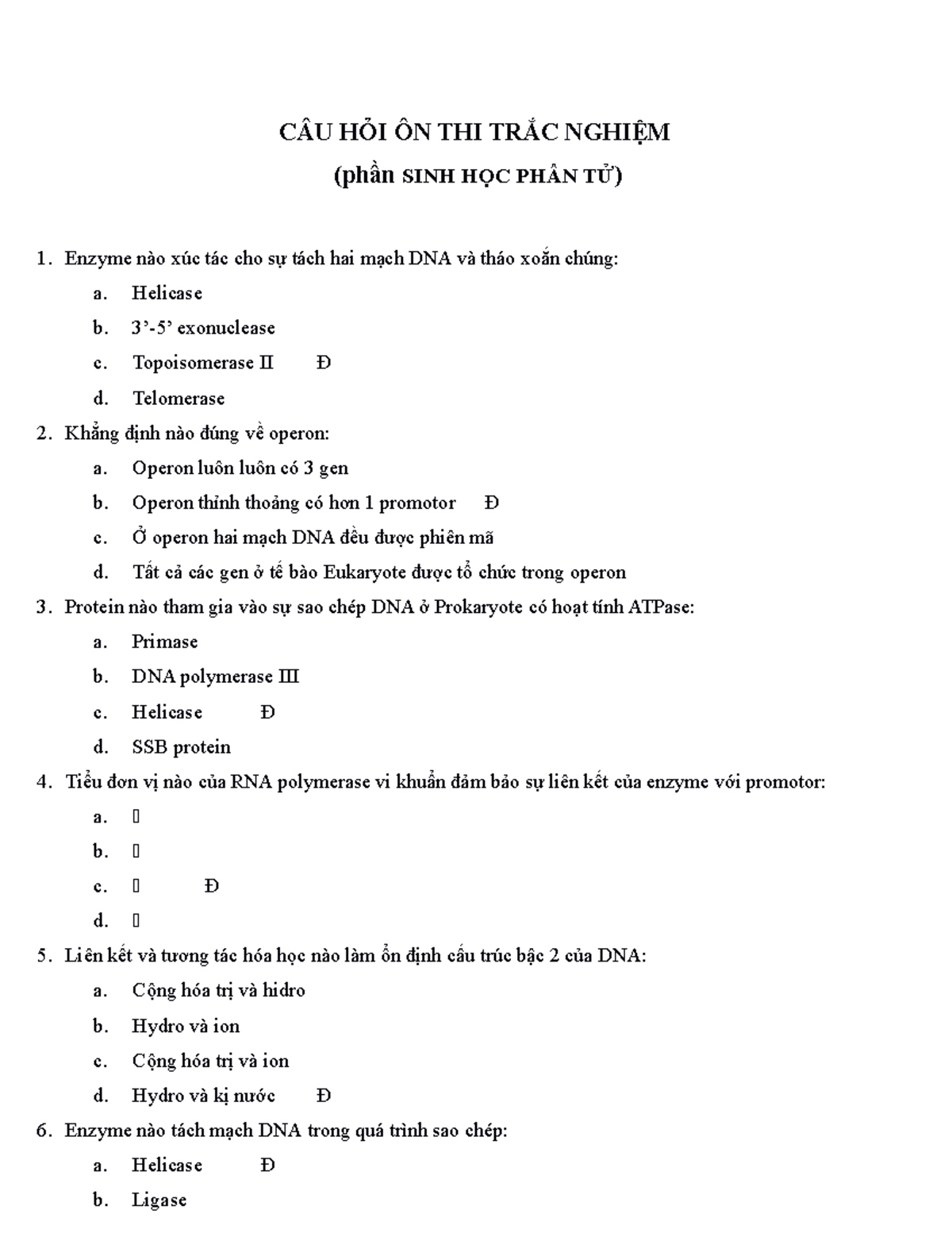 Cau hoi trac nghiem on thi sinh hoc phan tu danh cho sinh vien - CÂU HỎI ÔN THI TRẮC NGHIỆM ...