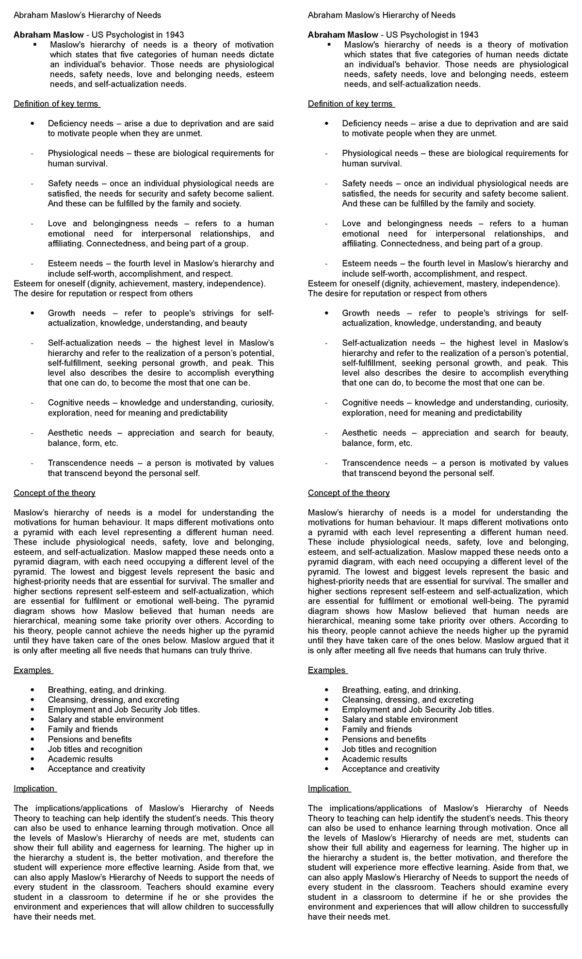 Abraham Maslow - LECTURE NOTES FOR COLLEGE - Abraham Maslow’s Hierarchy ...