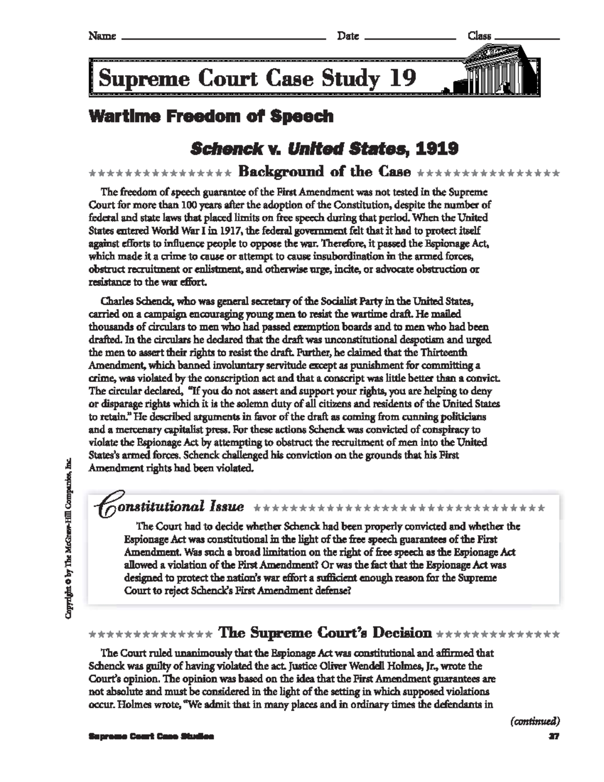 3.3 Schenck v US 1919 - Notes - Studocu