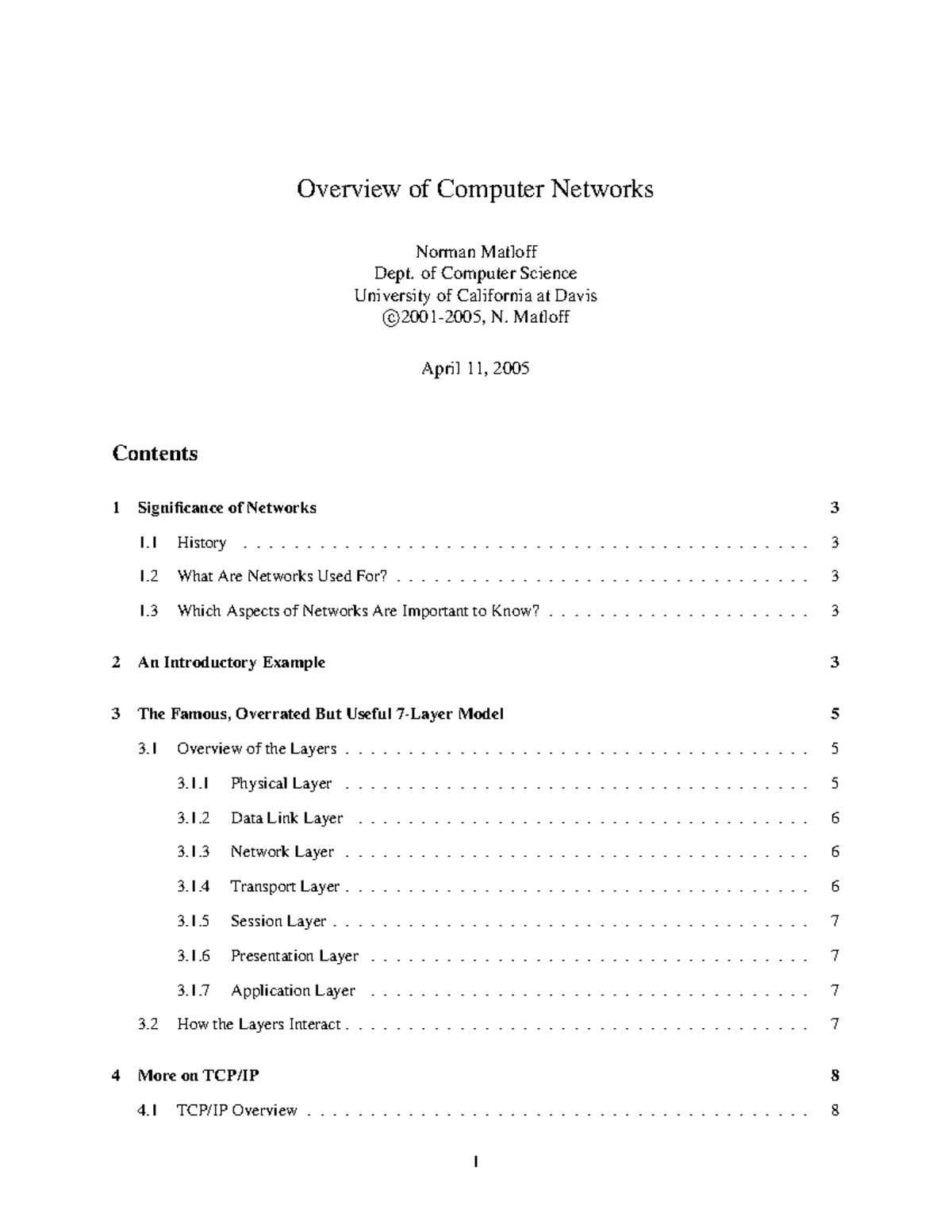 Networking - Overview of Computer Networks Norman Matloff Dept. of ...