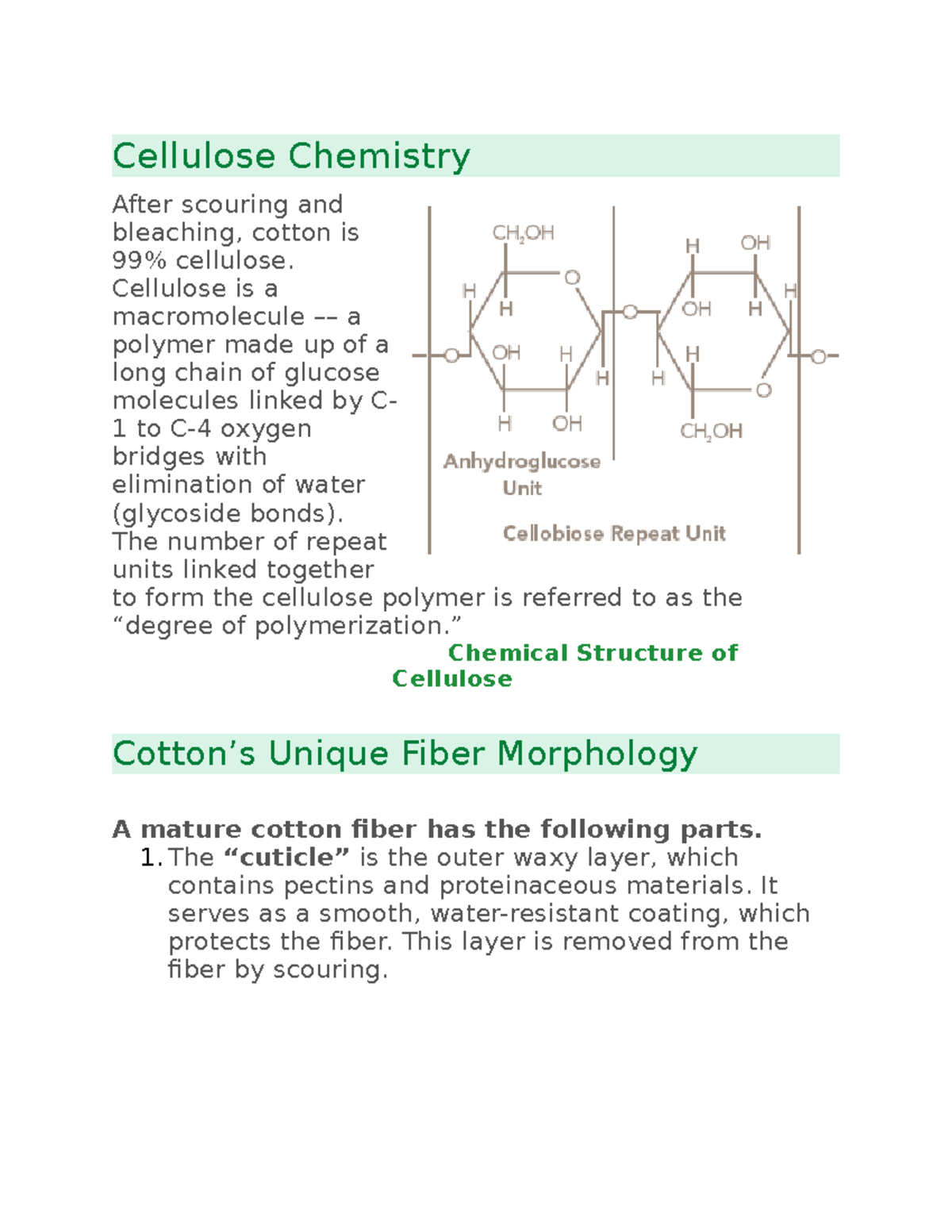 Cellulose Chemistry - Cellulose Chemistry After scouring and bleaching ...
