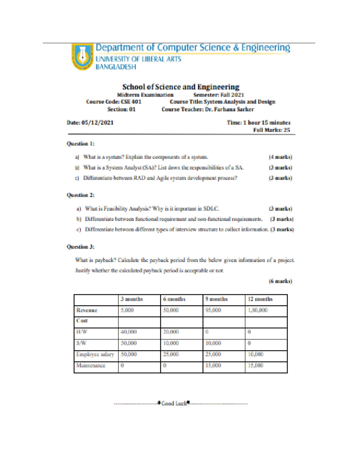 Mid Term Fall 21 Section 1 - System Analysis and Design - Studocu
