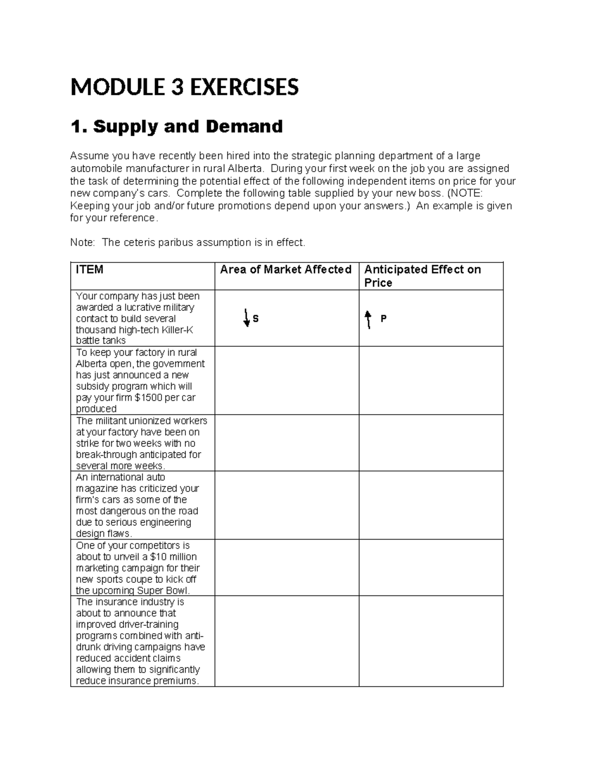 Mod 3 - Supply and Demand - Questions - MODULE 3 EXERCISES 1. Supply ...
