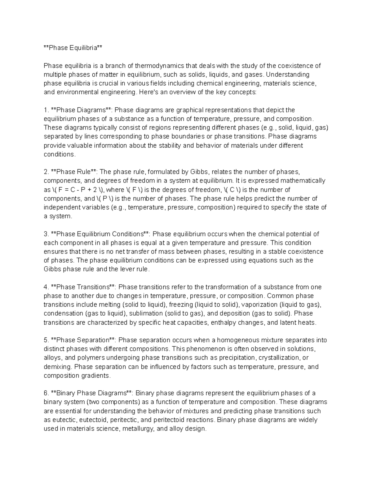 Phase Equilibria - Applications of Thermodynamics in Chemical ...