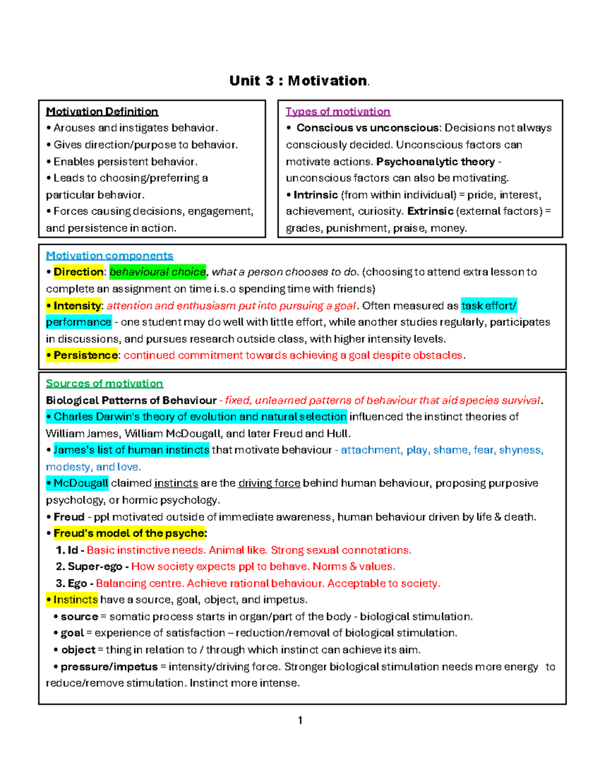 Unit 3 - Motivation notes - 1 Unit 3 : Motivation. Motivation ...