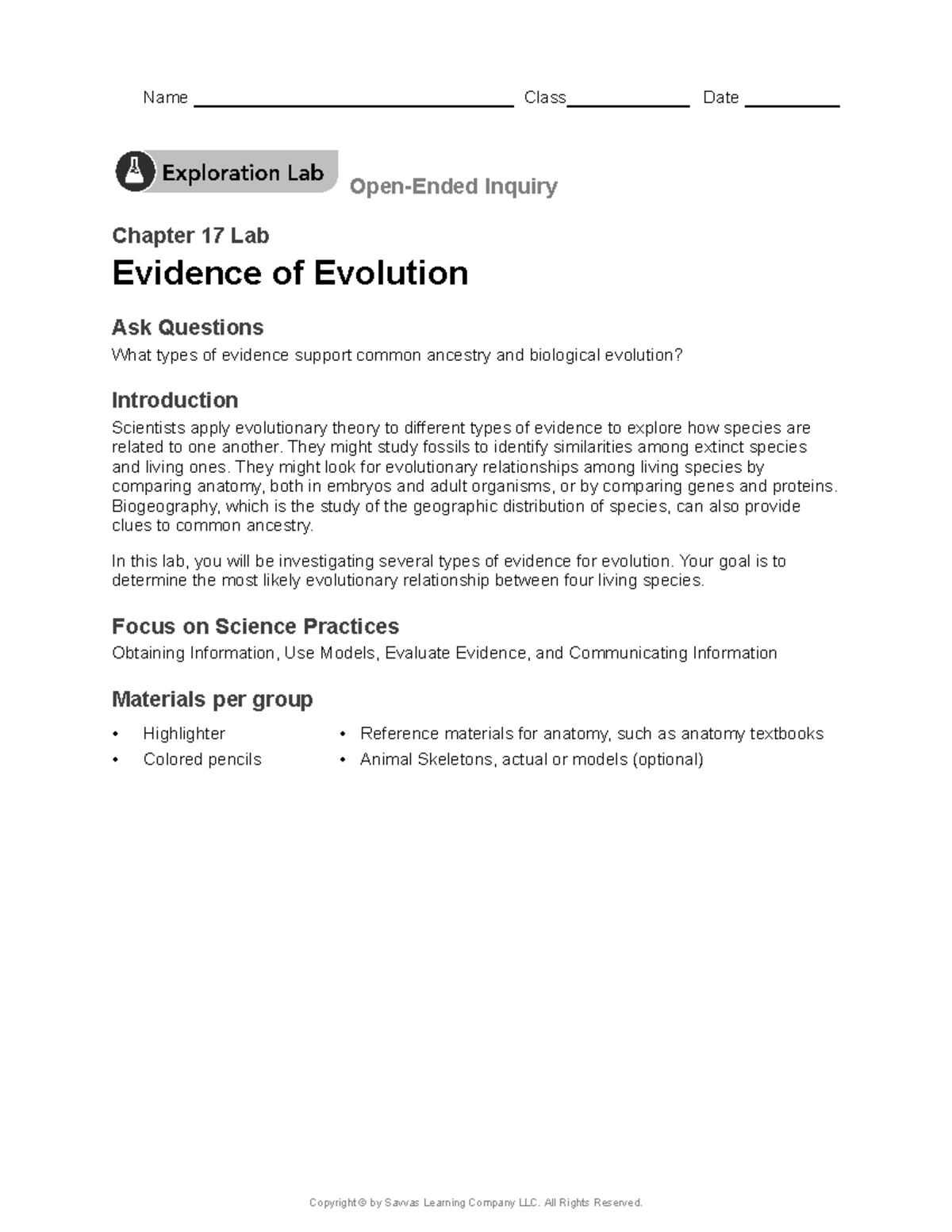 - Evolution Lab - Open-Ended Inquiry Chapter 17 Lab Evidence of ...