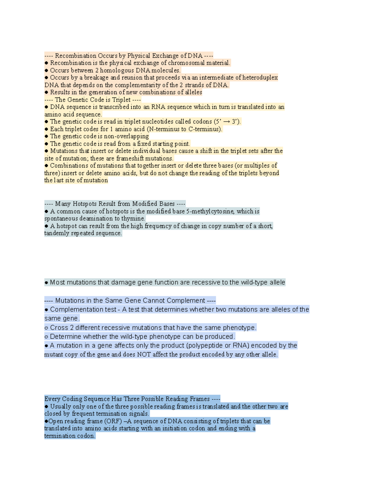 The Body - notes and summaries - Recombination Occurs by Physical ...