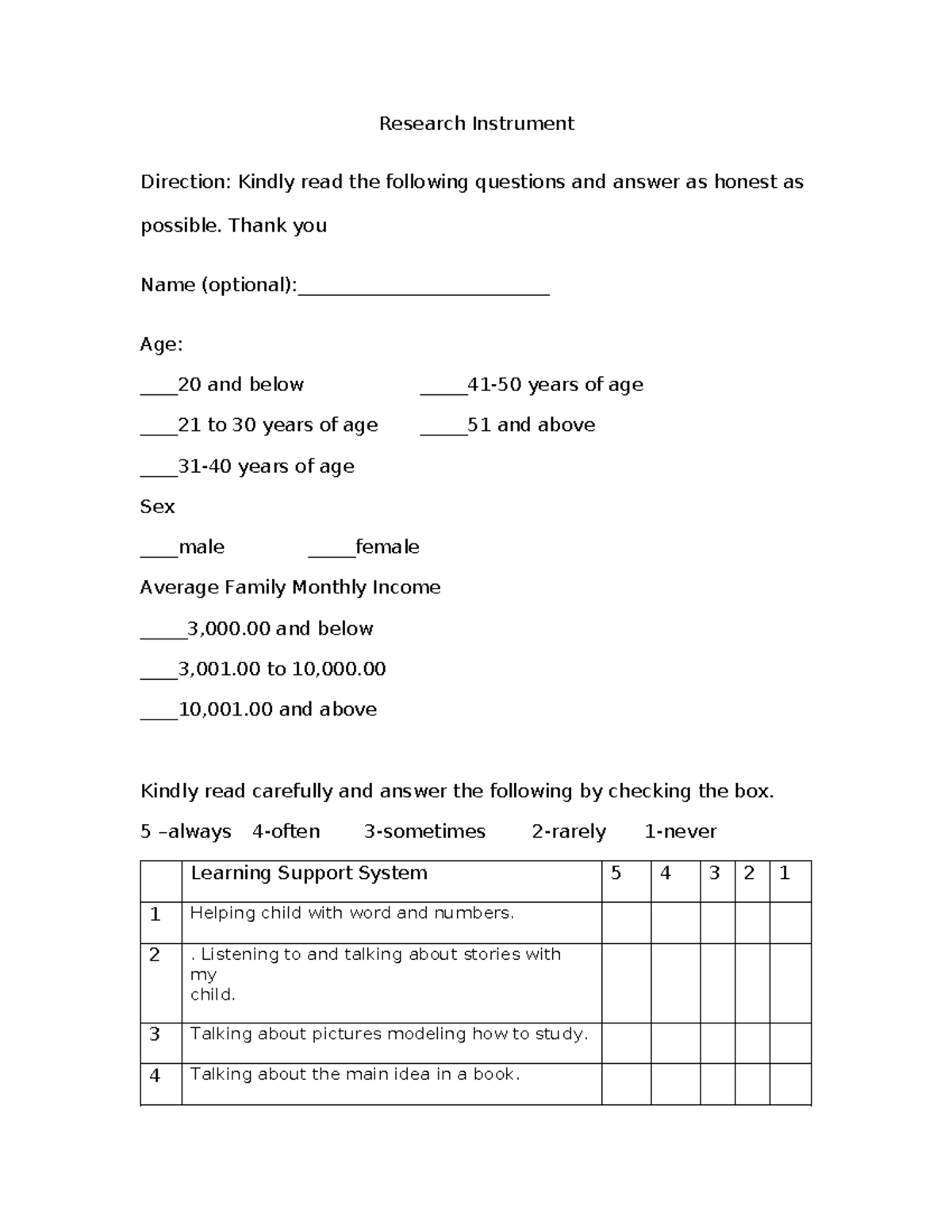 Requirement-Instrument - Research Instrument Direction: Kindly read the ...