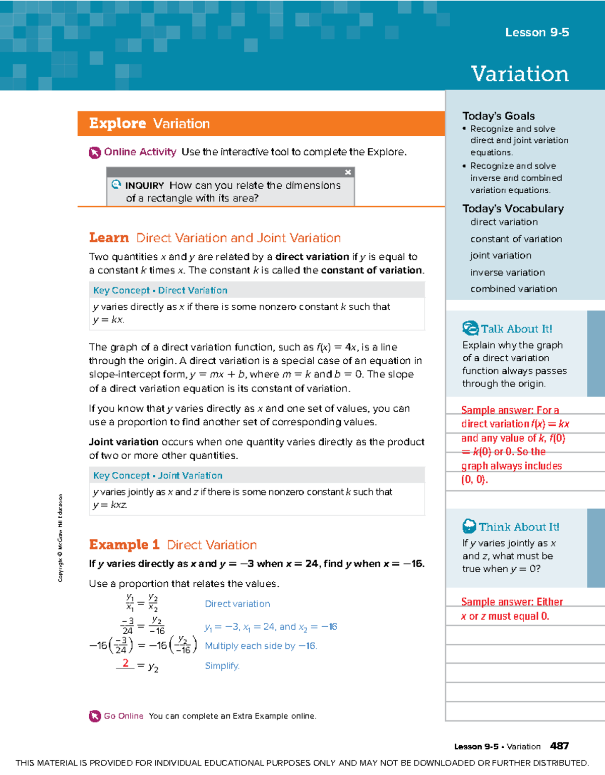 01.18 G8 Inverse Variation & Rational Function - Copyright © McGraw ...