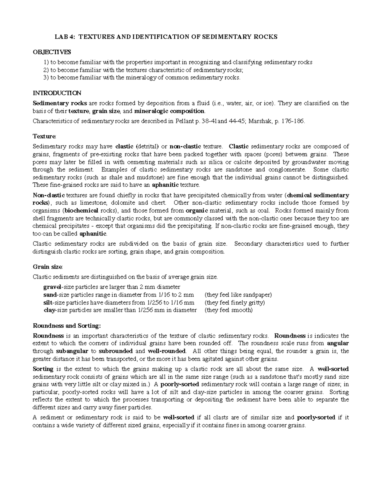 109 lab 4 sedimentary - LAB 4: TEXTURES AND IDENTIFICATION OF ...