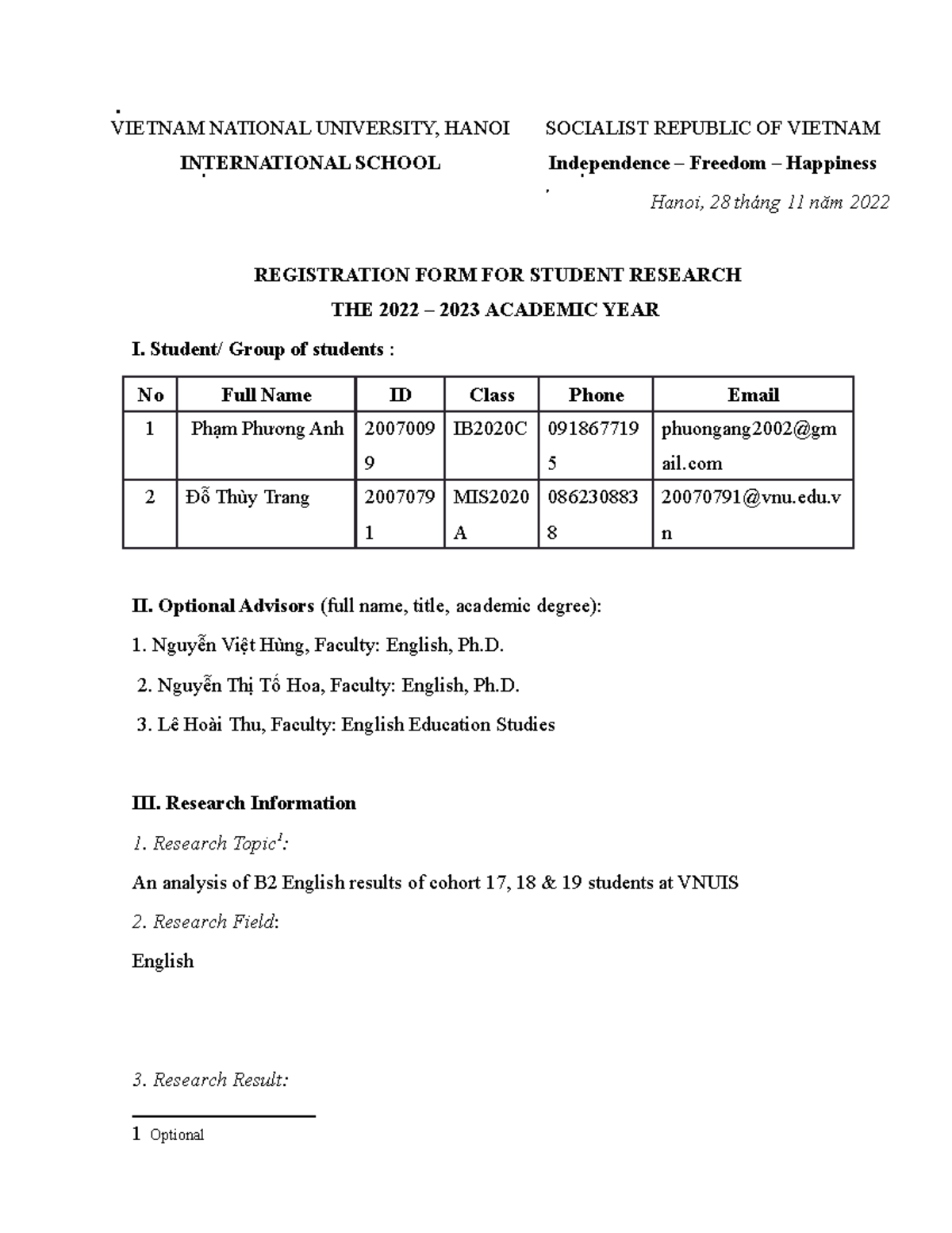Registration-form - Registration-form - VIETNAM NATIONAL UNIVERSITY ...