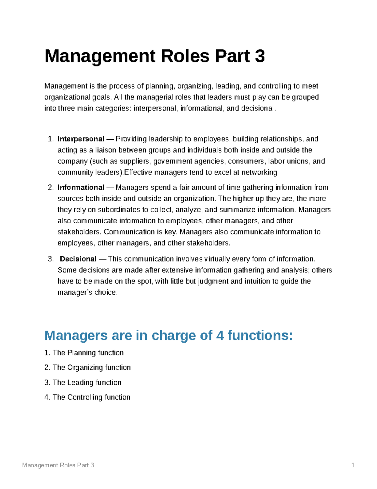 Management Roles Part 3 - All the managerial roles that leaders must ...