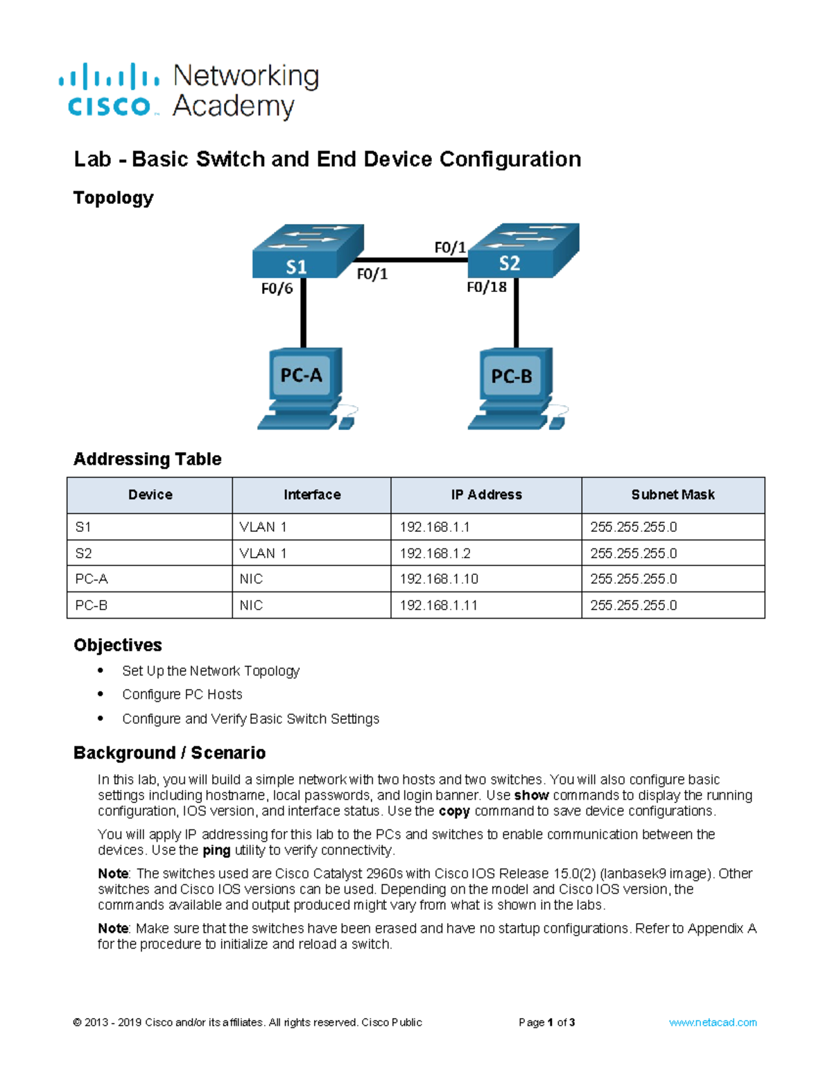 Vraj 2.9.2 Lab - Basic Switch and End Device Configuration - Lab - Basic Switch and End Device ...