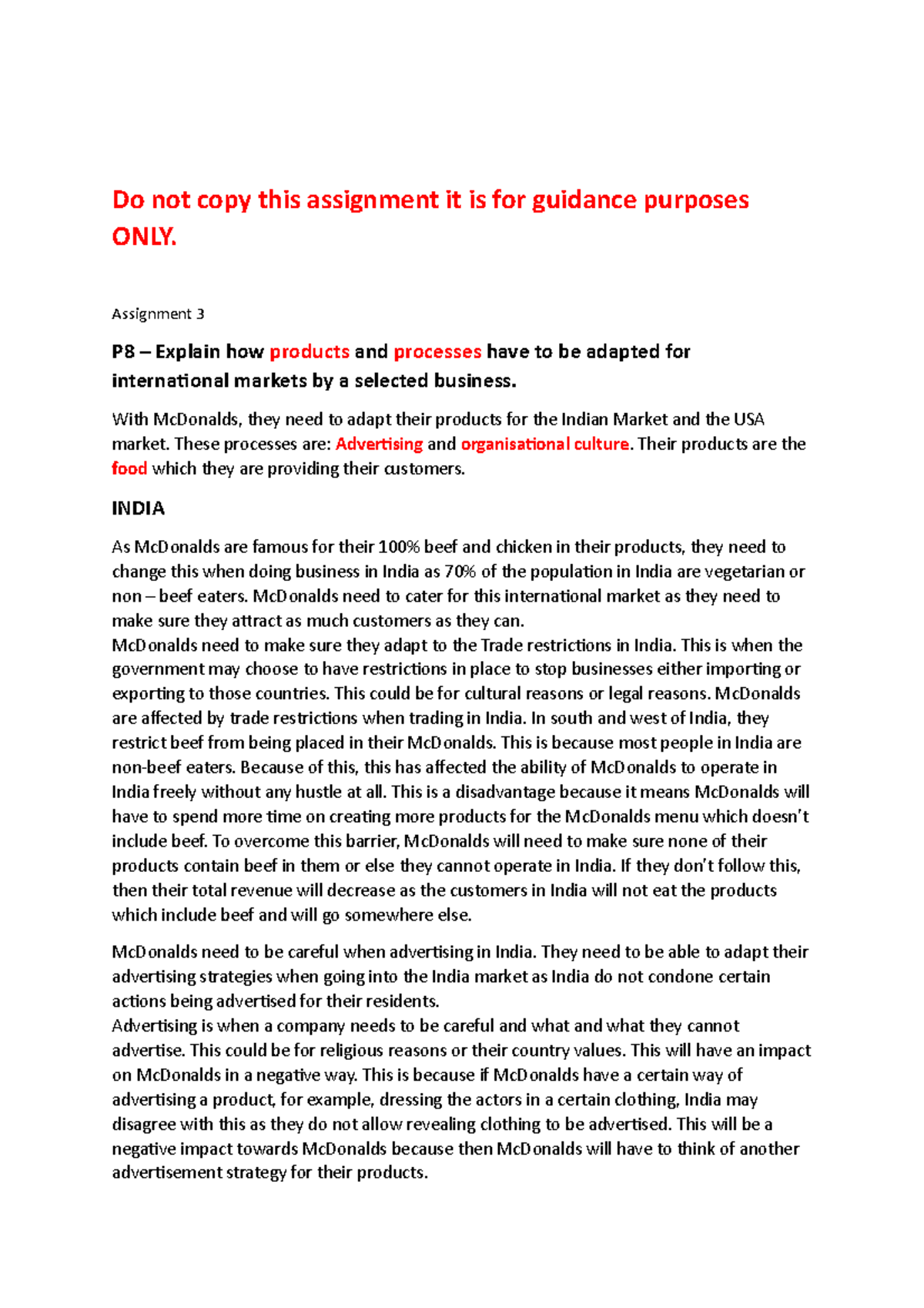 Example of assignment 3 - Unit 5 - Do not copy this assignment it is ...