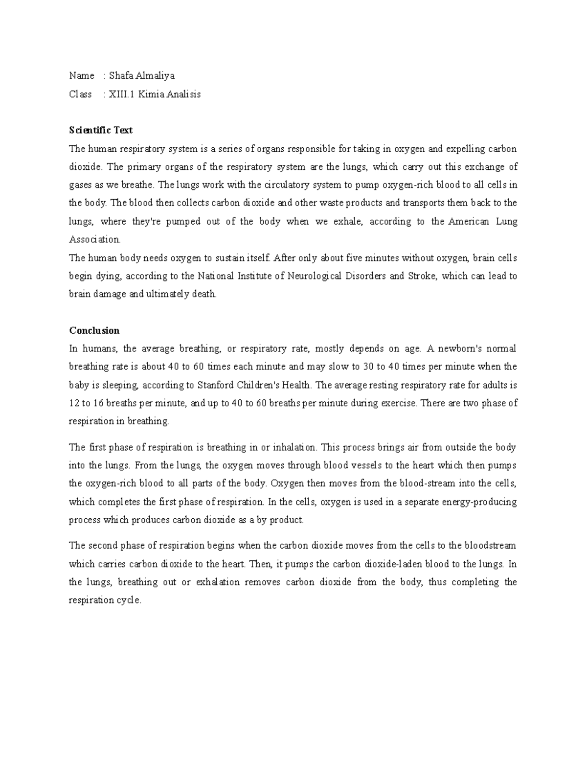 Scientific text example - Shafa Almaliya - Name : Shafa Almaliya Class ...