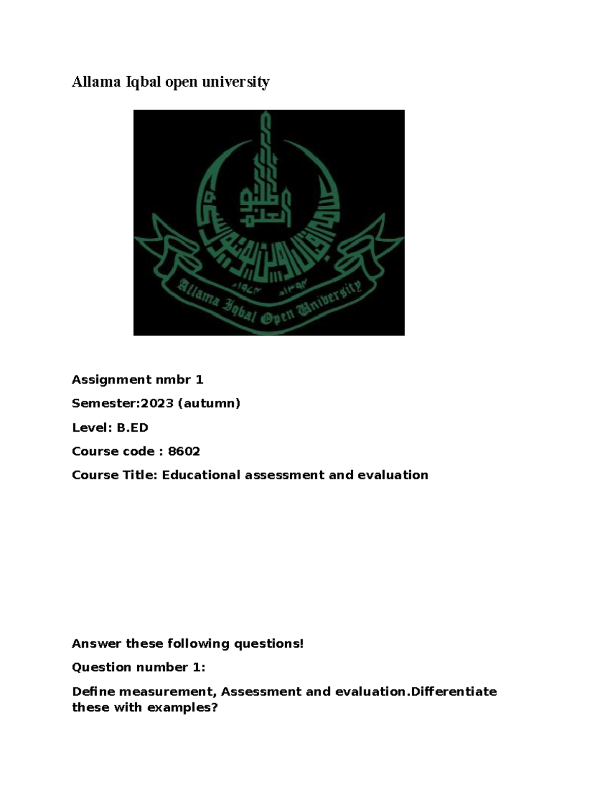 8602 1 Allama Iqbal Open University Assignment Nmbr 1 Semester 2023