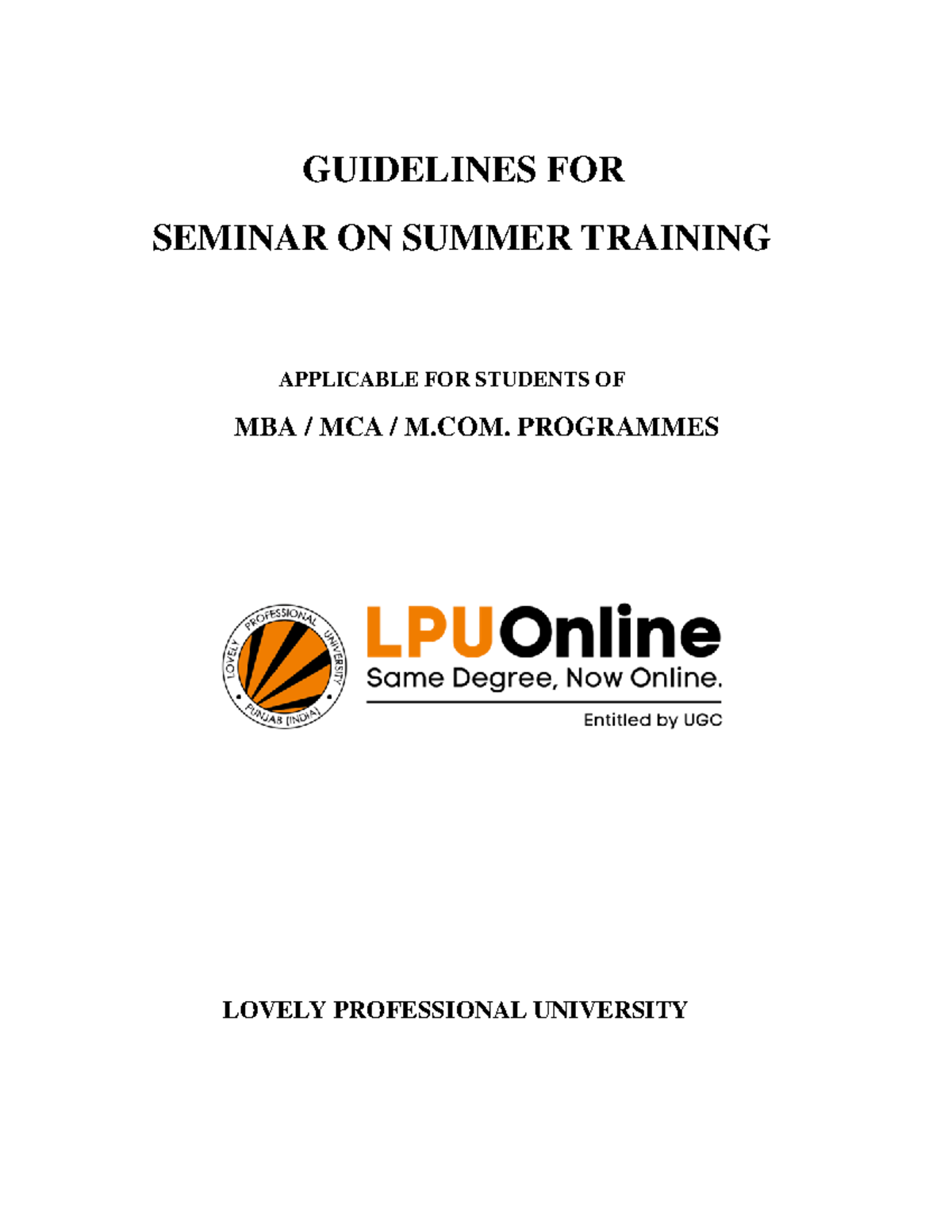 Guidelines Seminar on Summer Training - GUIDELINES FOR SEMINAR ON SUMMER TRAINING APPLICABLE FOR ...