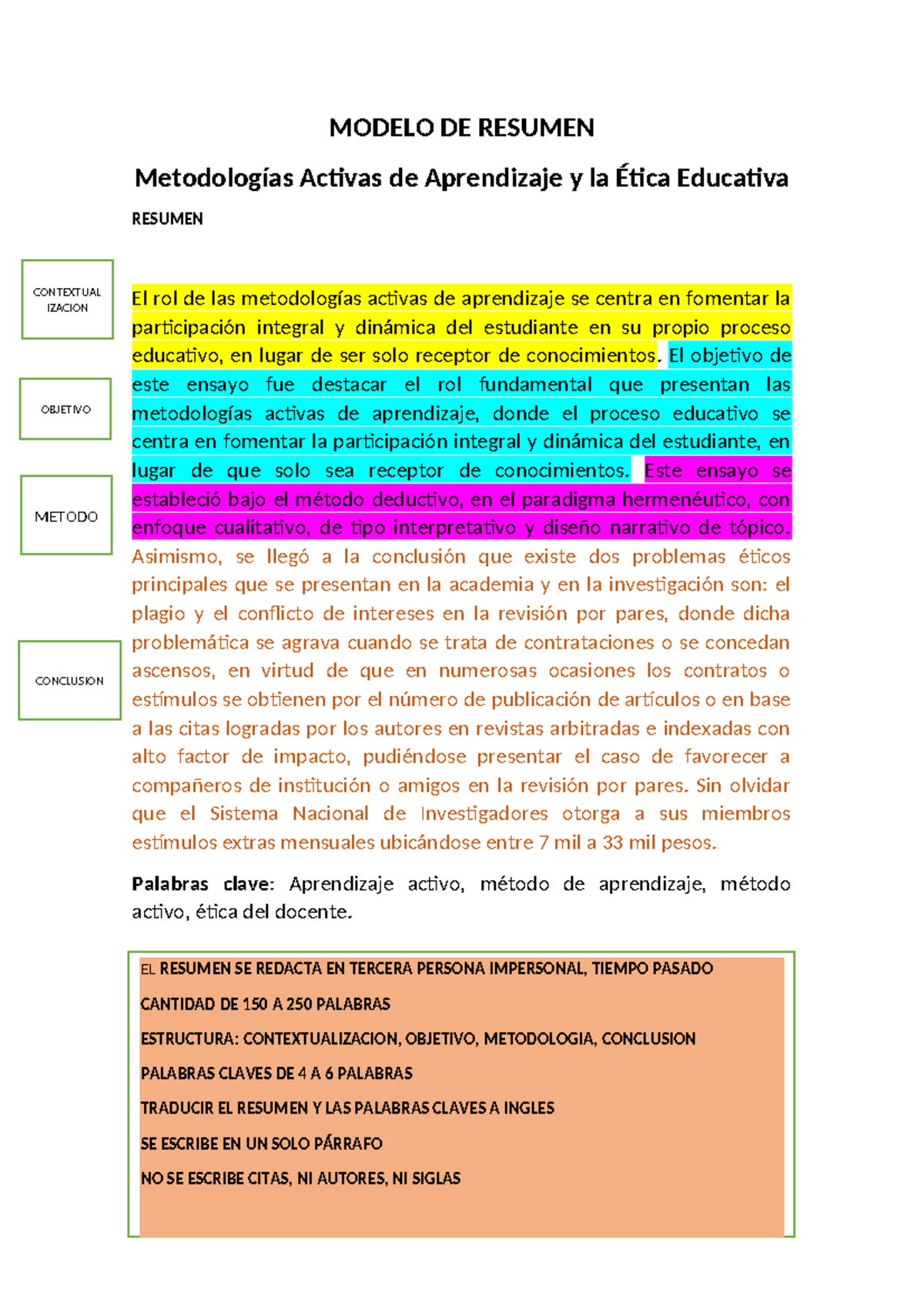 Modelo Resumen y Conclusion - MODELO DE RESUMEN Metodologías Activas de ...