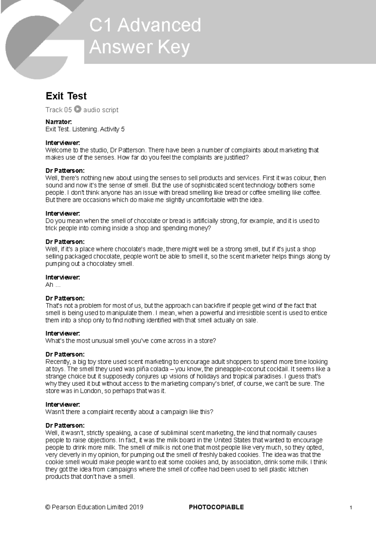 Gold C1 Advanced NE ET AK - Exit Test Track 05 audio script Narrator ...