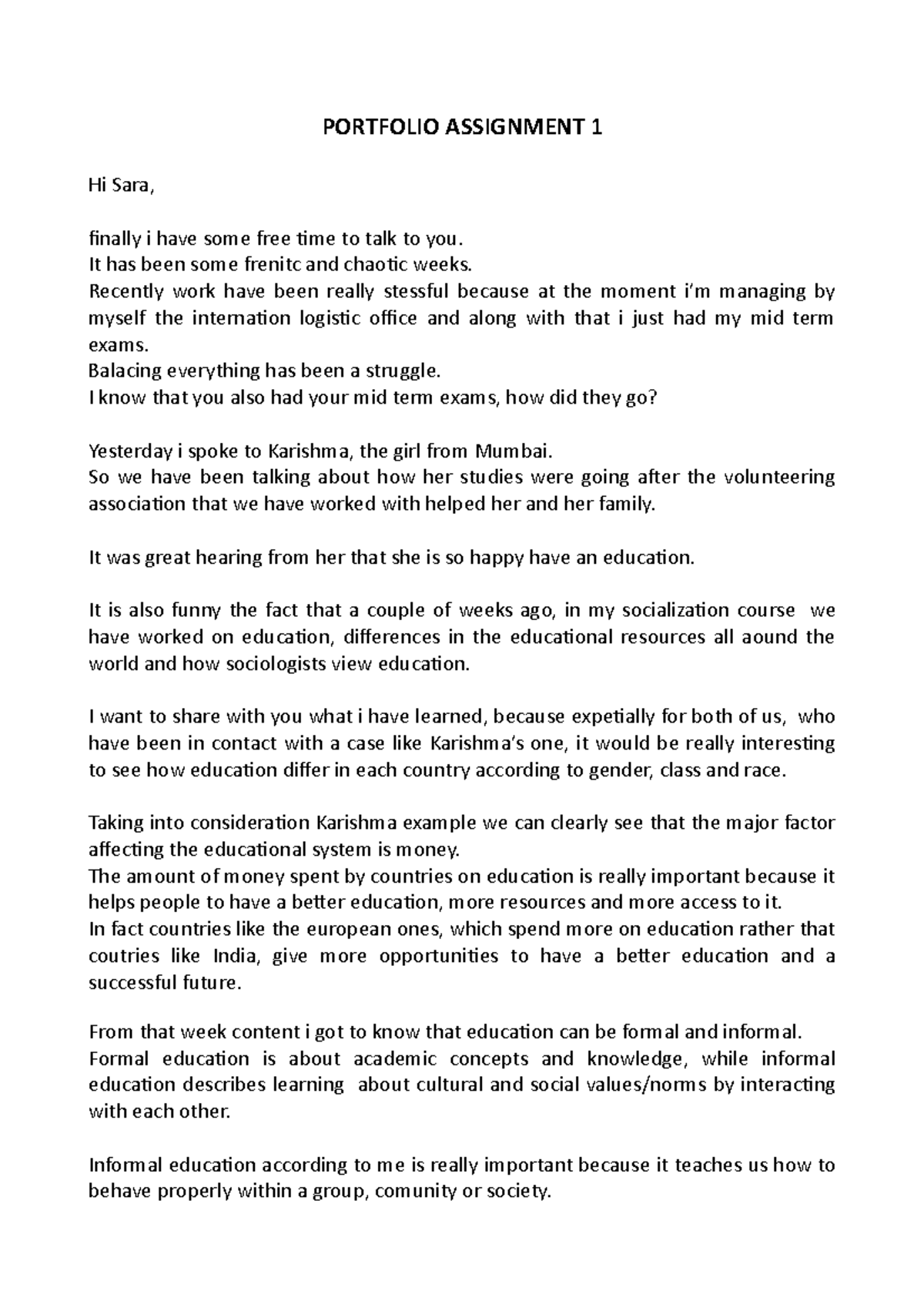 Portfolio Assignment 1 - PORTFOLIO ASSIGNMENT 1 Hi Sara, finally i have ...