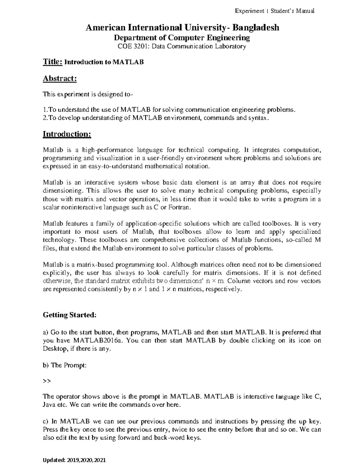 Data Comm EXP 1 Student Manual SM21 - American International University ...