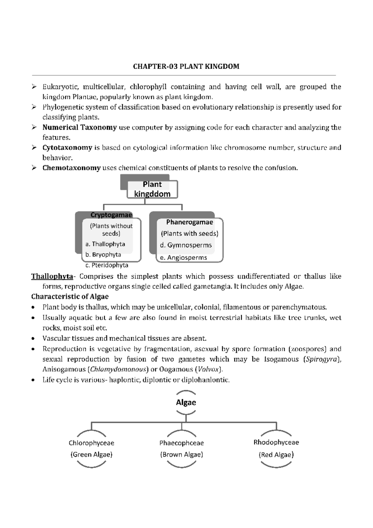 New Folder - Quick revision notes of plant kingdom - Biology - Studocu