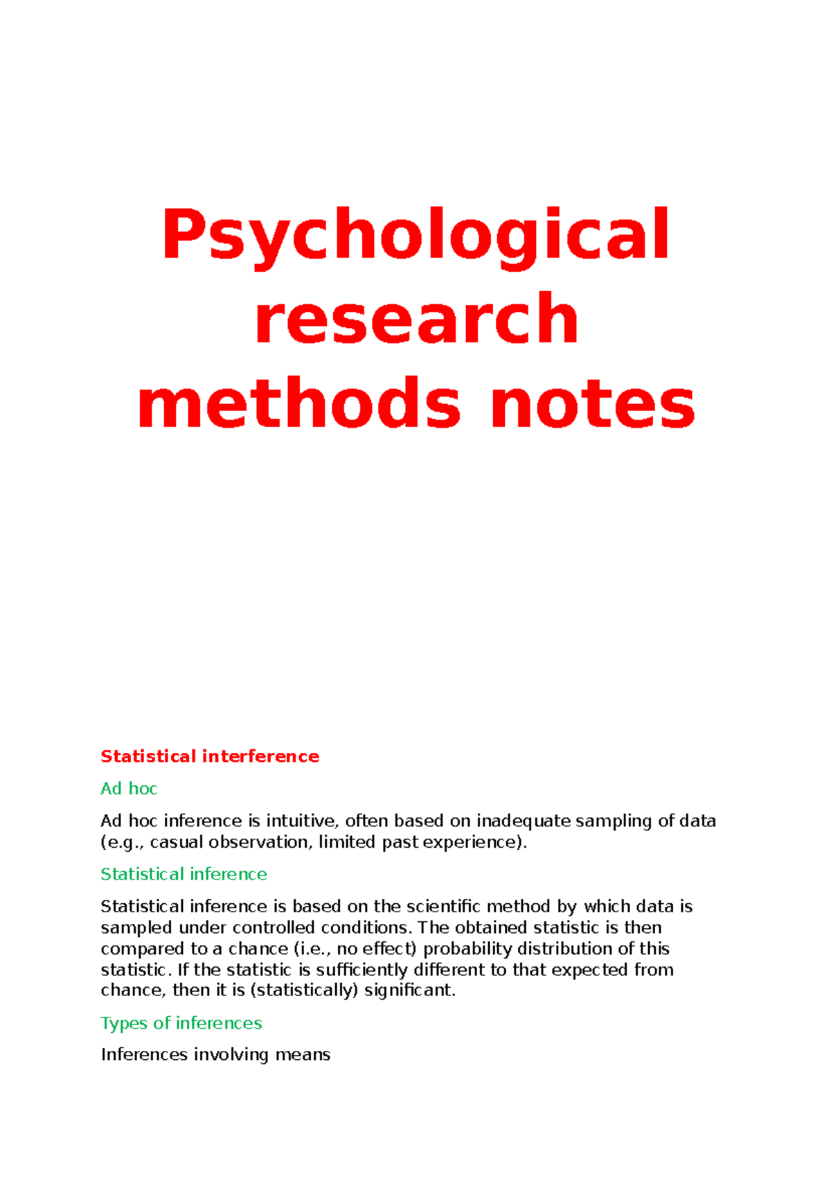 Psychological research methods notes - PSY4210 - Monash - Studocu