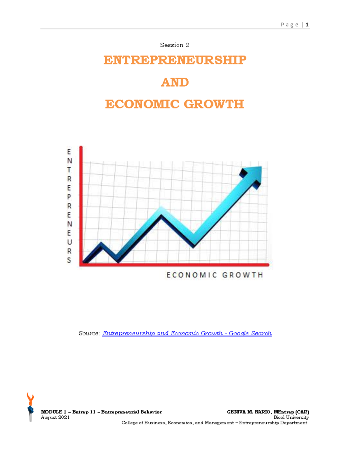 Module 1 - Session 2 Entreprneurship and Economic Growth - MODULE 1 ...