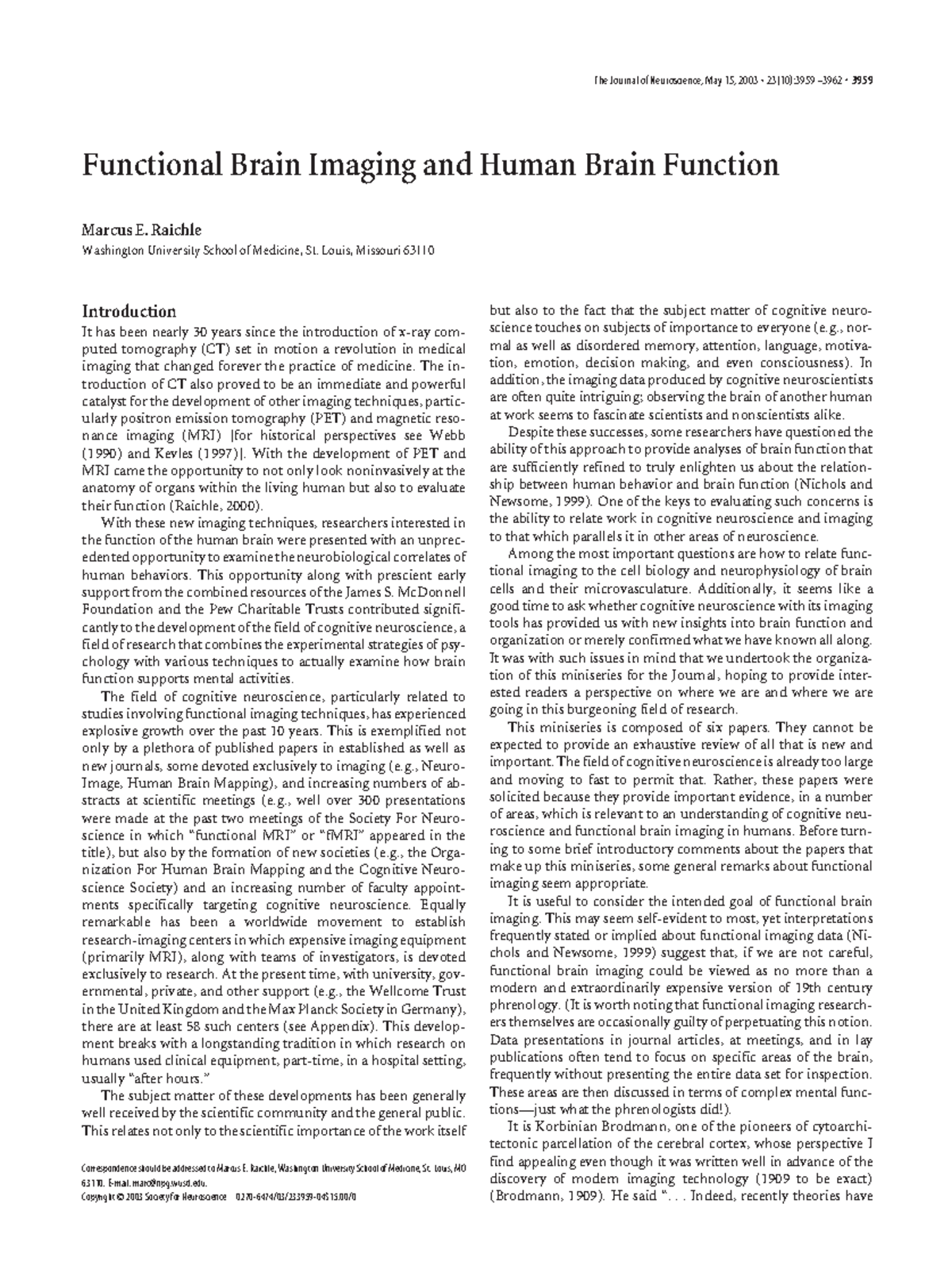 Media - Functional Brain Imaging and Human Brain Function Marcus E ...