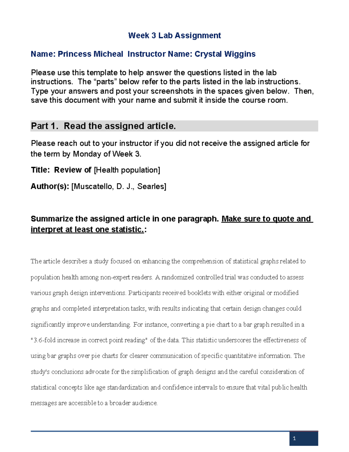 Week 3 Lab Official Student Template (1) Princess Micheal - Week 3 Lab Assignment Name: Princess ...