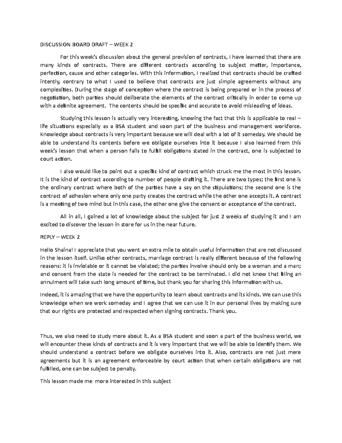 Discussion Board Drafts - DISCUSSION BOARD DRAFT – WEEK 2 For this week ...