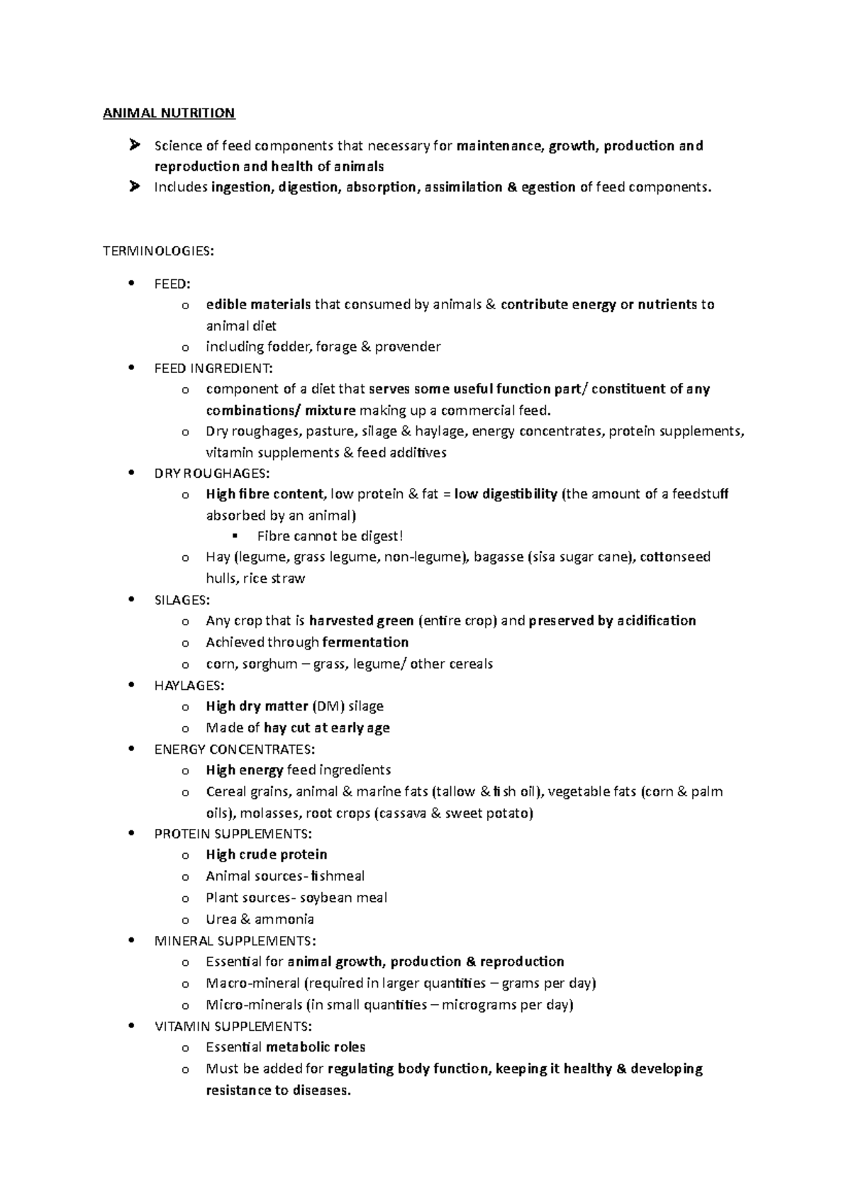 Animal Nutrition lecture 1 2 - ANIMAL NUTRITION Science of feed ...