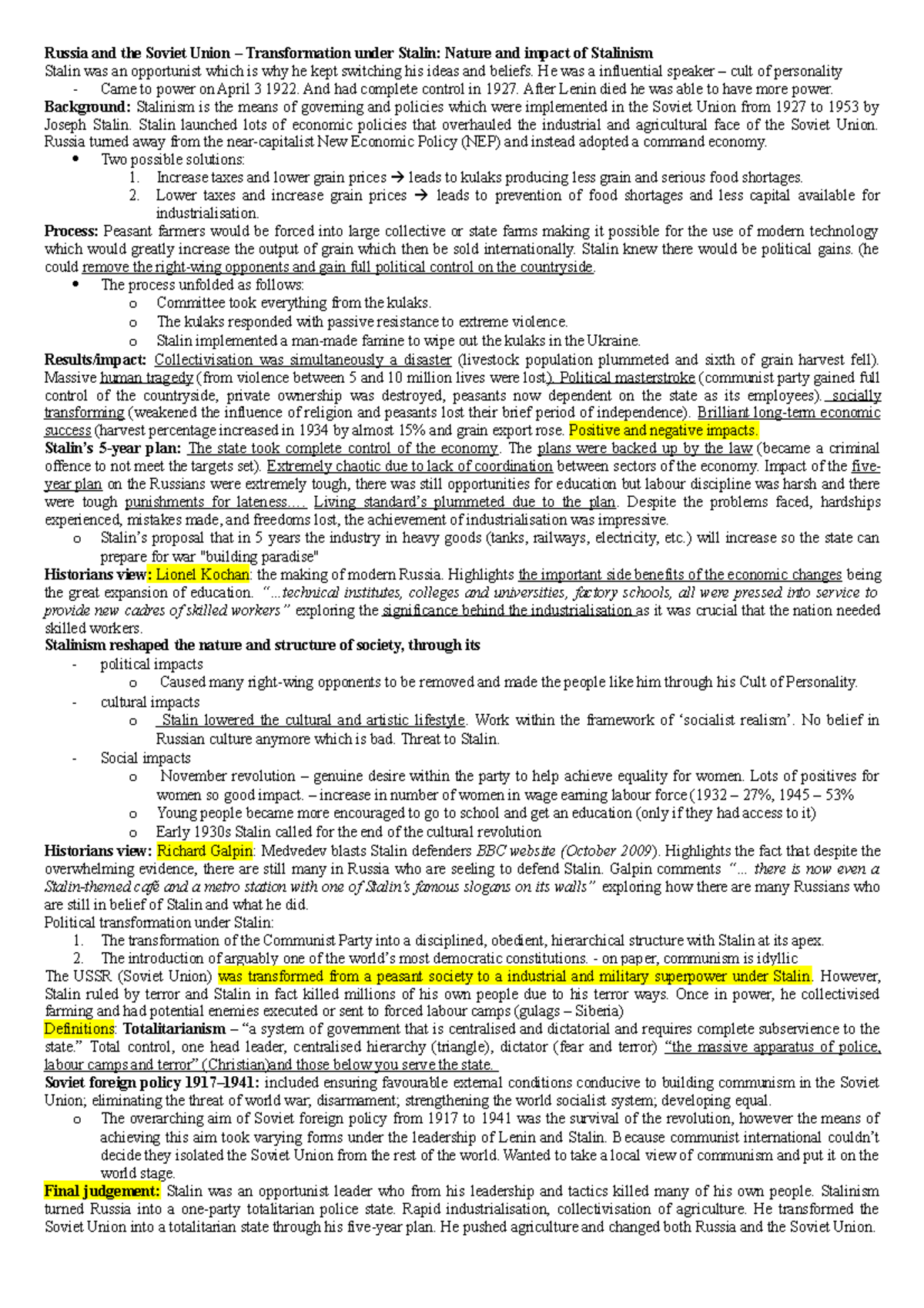 Russia and the Soviet Union – Transformation under Stalin - He was a ...