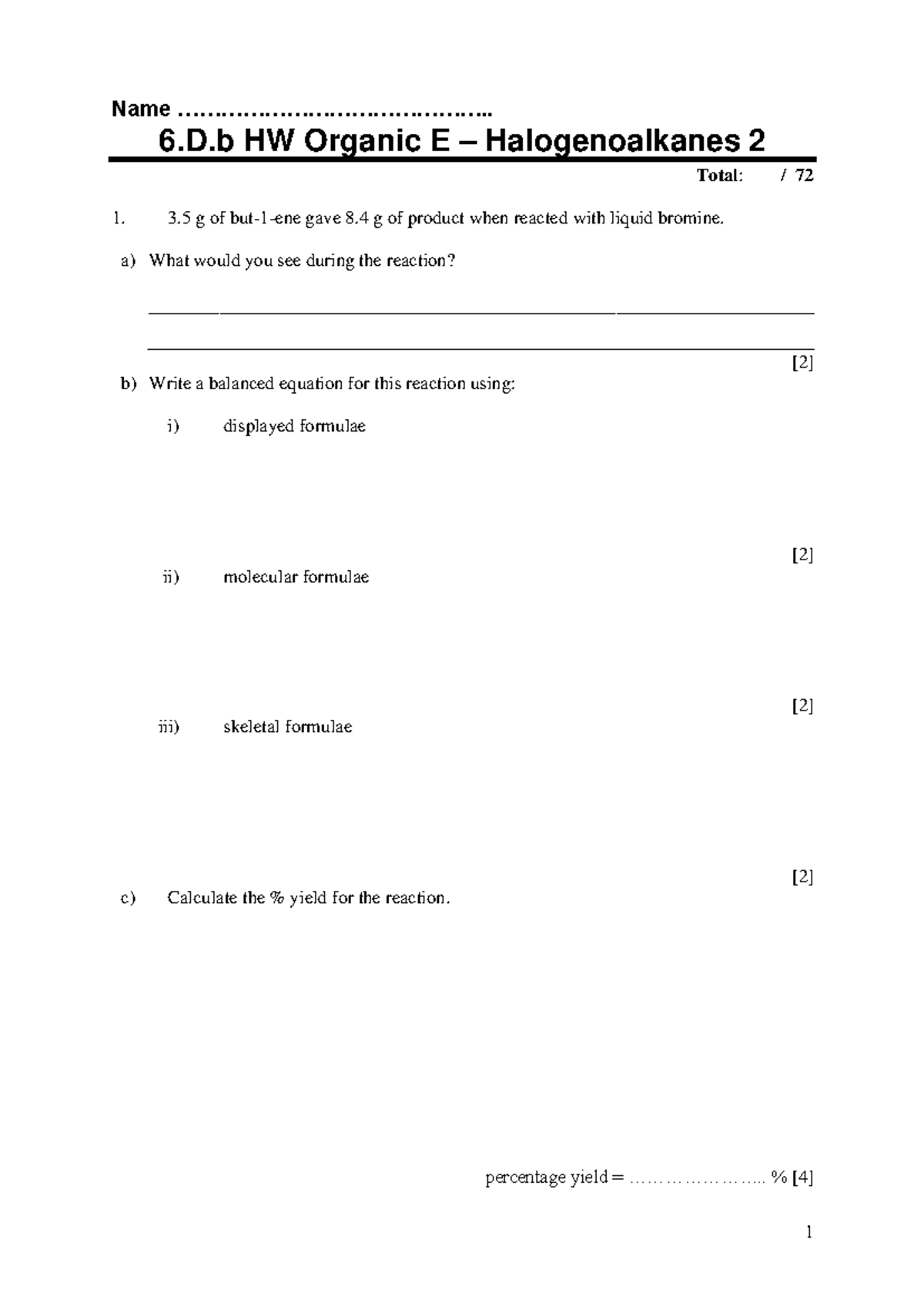 6.D.b HW Halogenoalkanes 2 Questions - Name ...