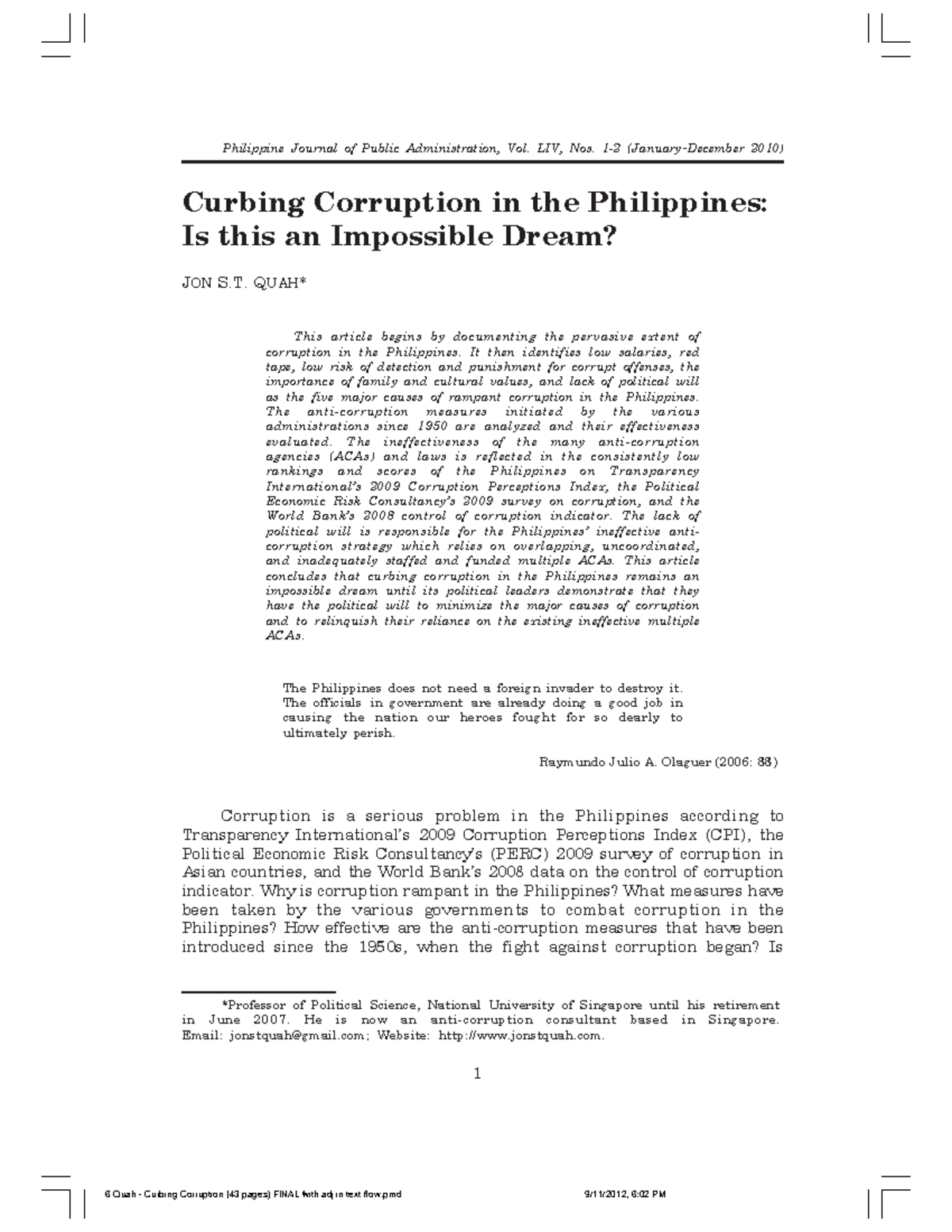 Articlecorruption - Article about Graft and Corruption - 2010 CURBING ...