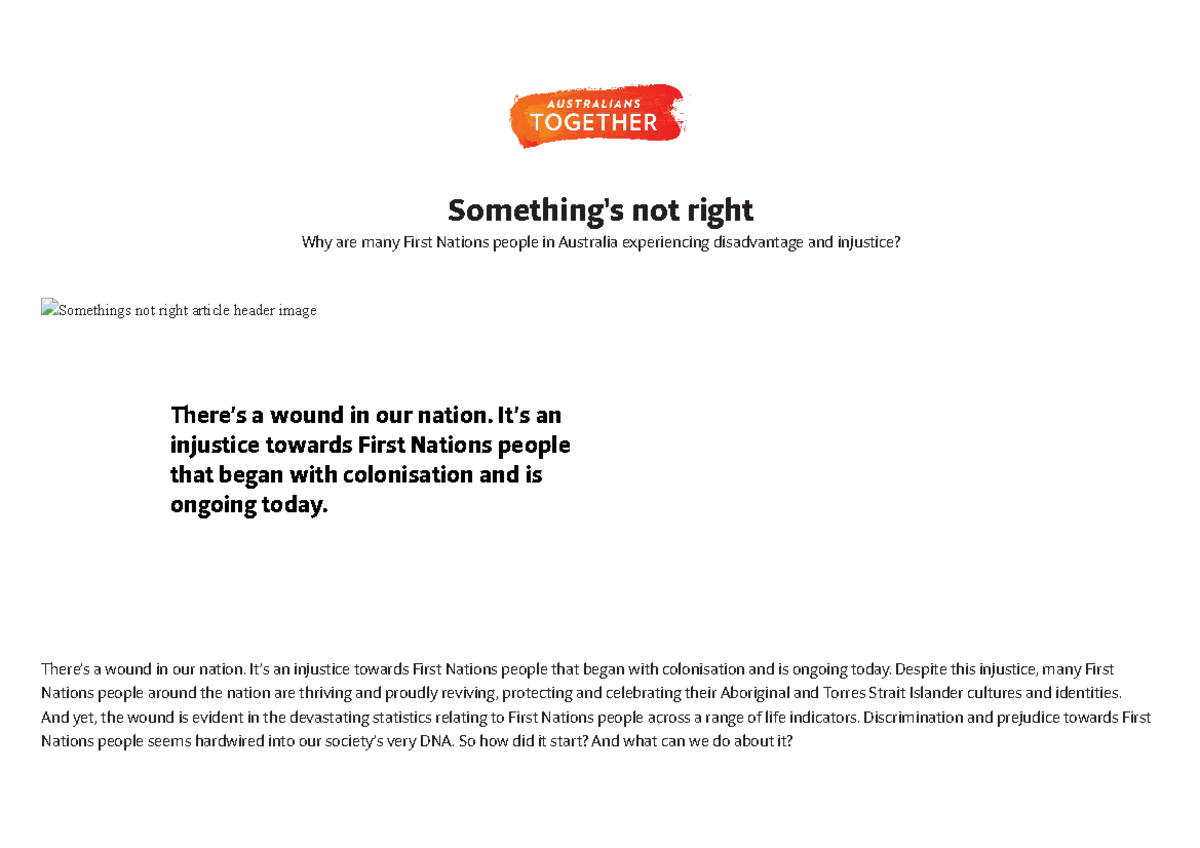 First Nations Inequality Something's Not Right Australians Together ...