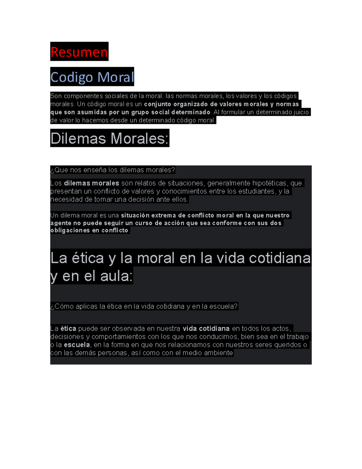Resumen Etica - es un rasumen - Resumen Codigo Moral Son componentes ...