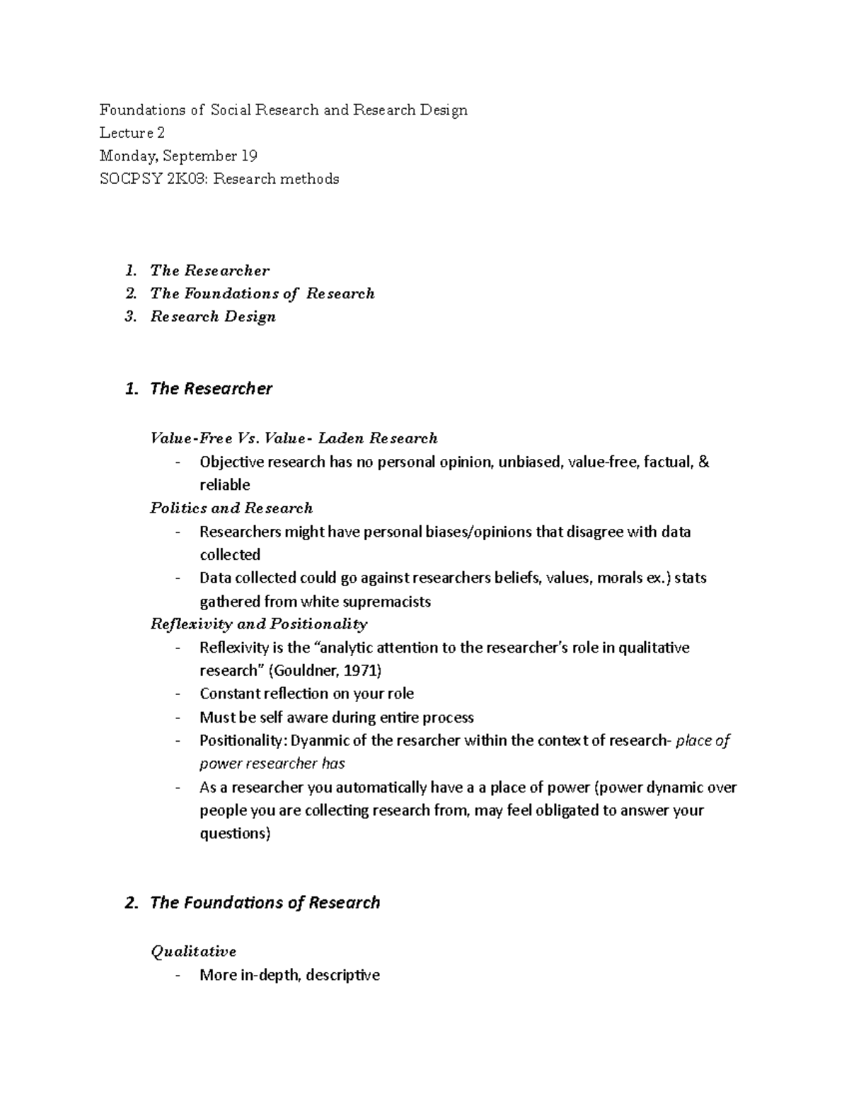 Socpsy 2K03 Lecture 2, Foundations of Social Research and Research ...