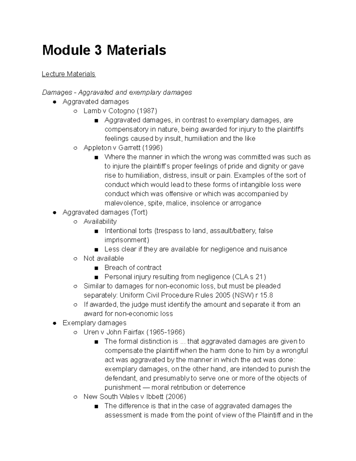 Module 3- Aggravated Damages - Module 3 Materials Lecture Materials ...