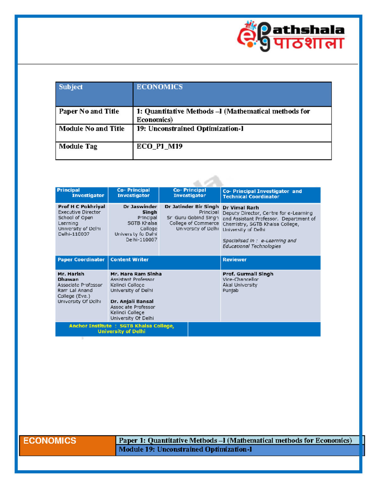 Module No and Title 20: Constraint optimization - ECONOMICS Paper 1 ...