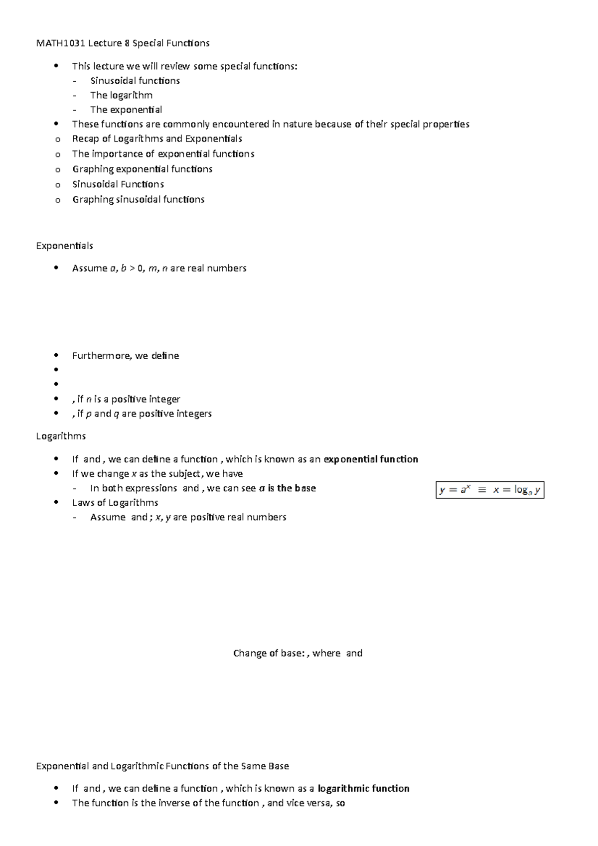 MATH1031 Lecture 8 Special Functions Notes - MATH1031 Lecture 8 Special ...